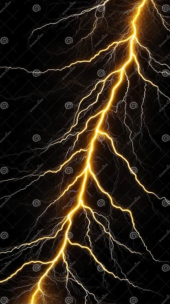 Abstract Yellow Lightning Design in Black Ai Generated Stock ...