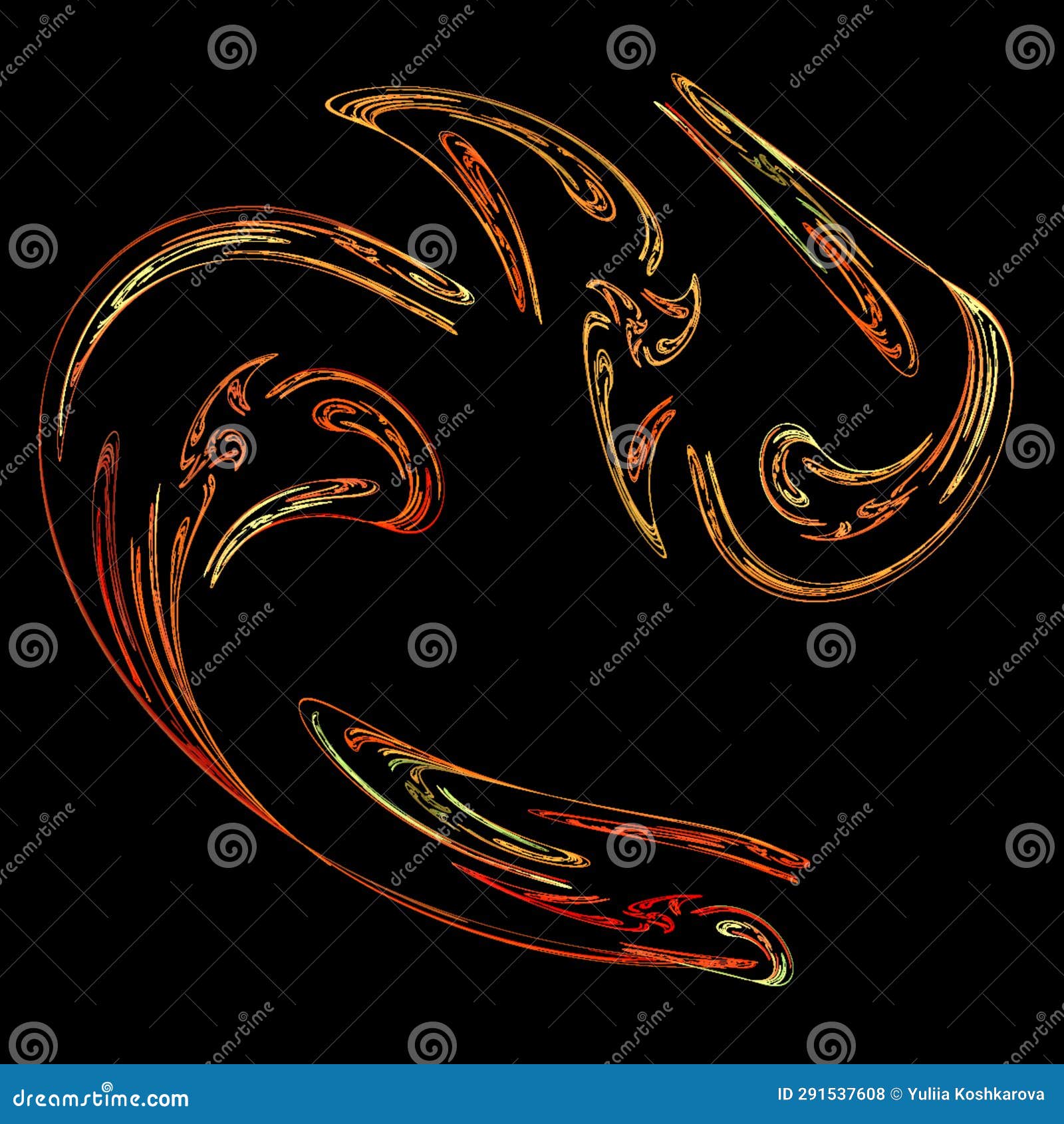 Abstract Yellow-orange Drawing Linear on a Black Background, Wallpaper ...