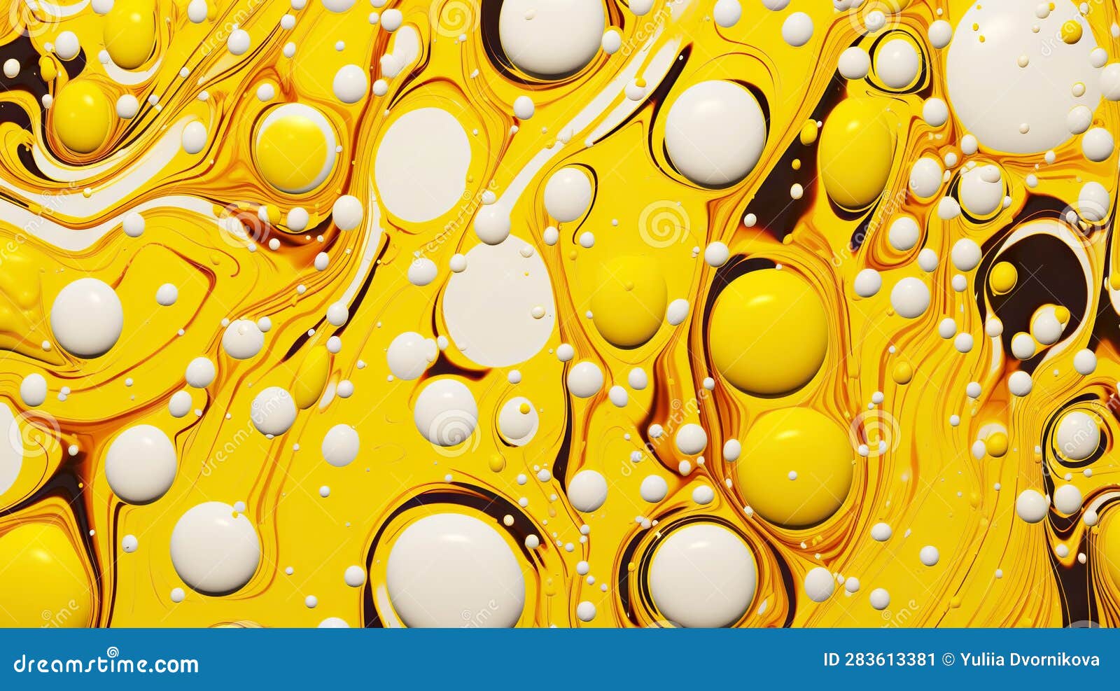 Abstract Yellow Paint Drops Mixed in White Oil Background. Non-mixing ...