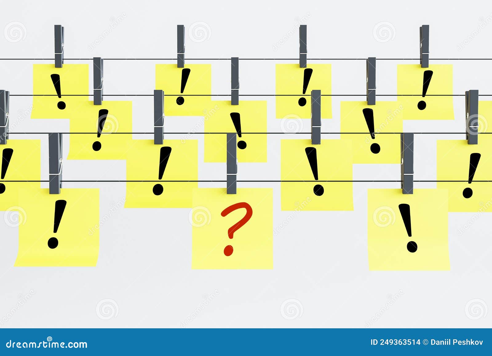 Abstract Yellow Papers with Question and Exclamation Marks Hanging on ...