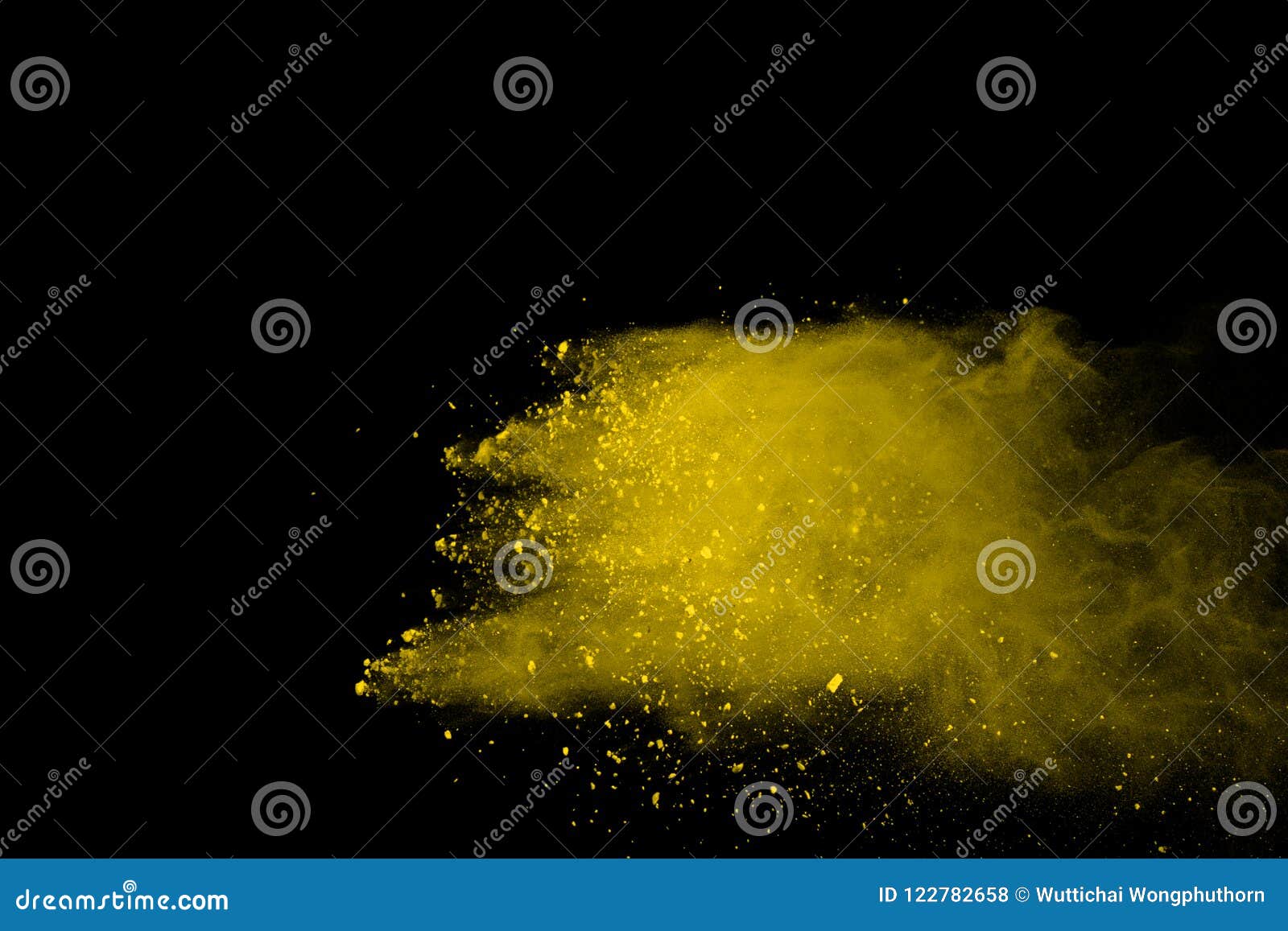 Abstract of Yellow Powder Explosion on Black Background. Yellow Powder ...