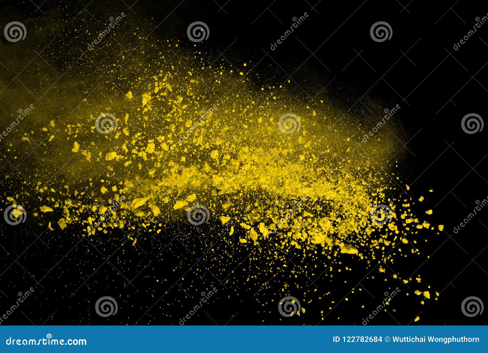 Abstract of Yellow Powder Explosion on Black Background. Yellow Powder ...