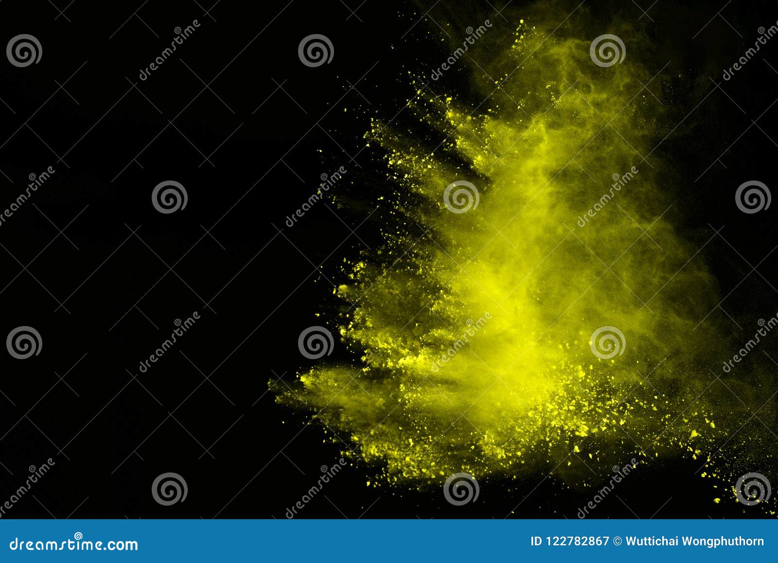 Abstract of Yellow Powder Explosion on Black Background. Yellow Powder ...