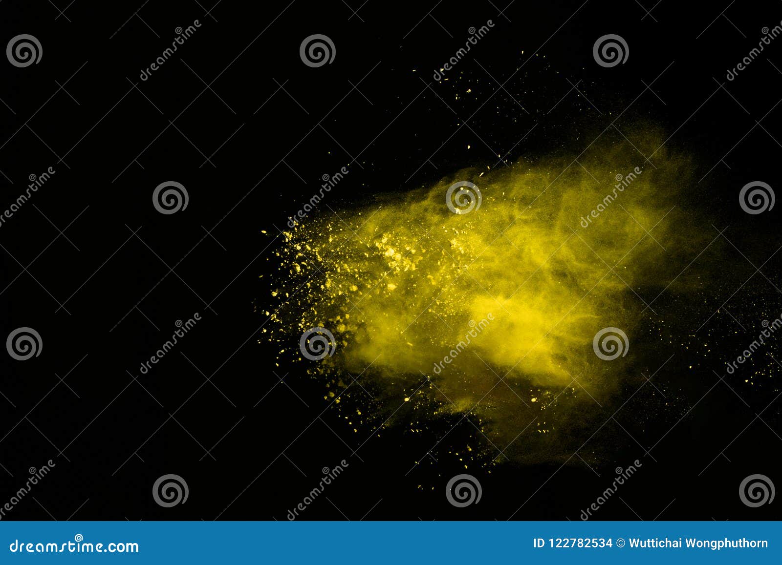 Abstract of Yellow Powder Explosion on Black Background. Yellow Powder ...