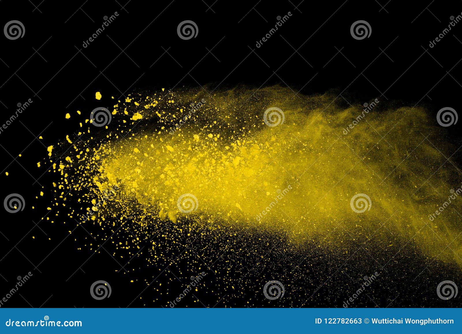 Abstract of Yellow Powder Explosion on Black Background. Yellow Powder ...