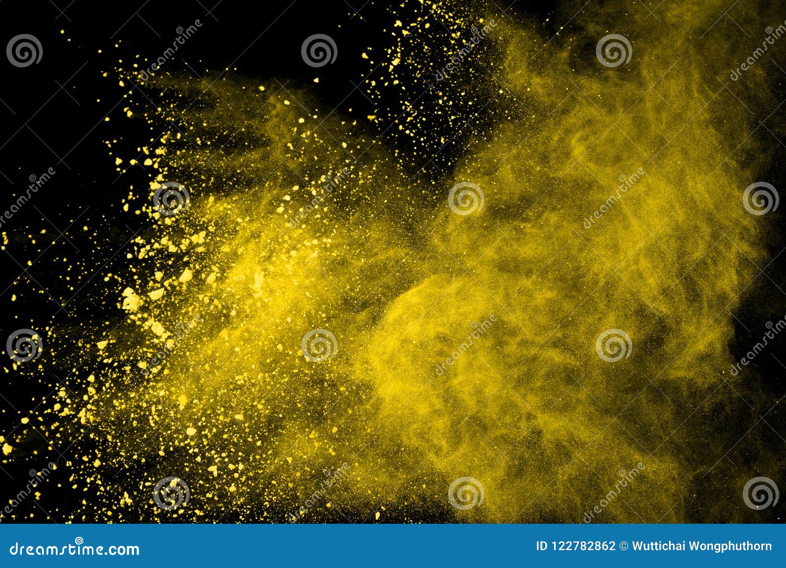 Abstract of Yellow Powder Explosion on Black Background. Yellow Powder ...