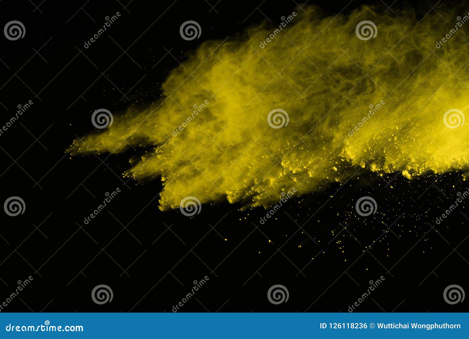 Abstract of Yellow Powder Explosion on Black Background. Yellow Powder ...