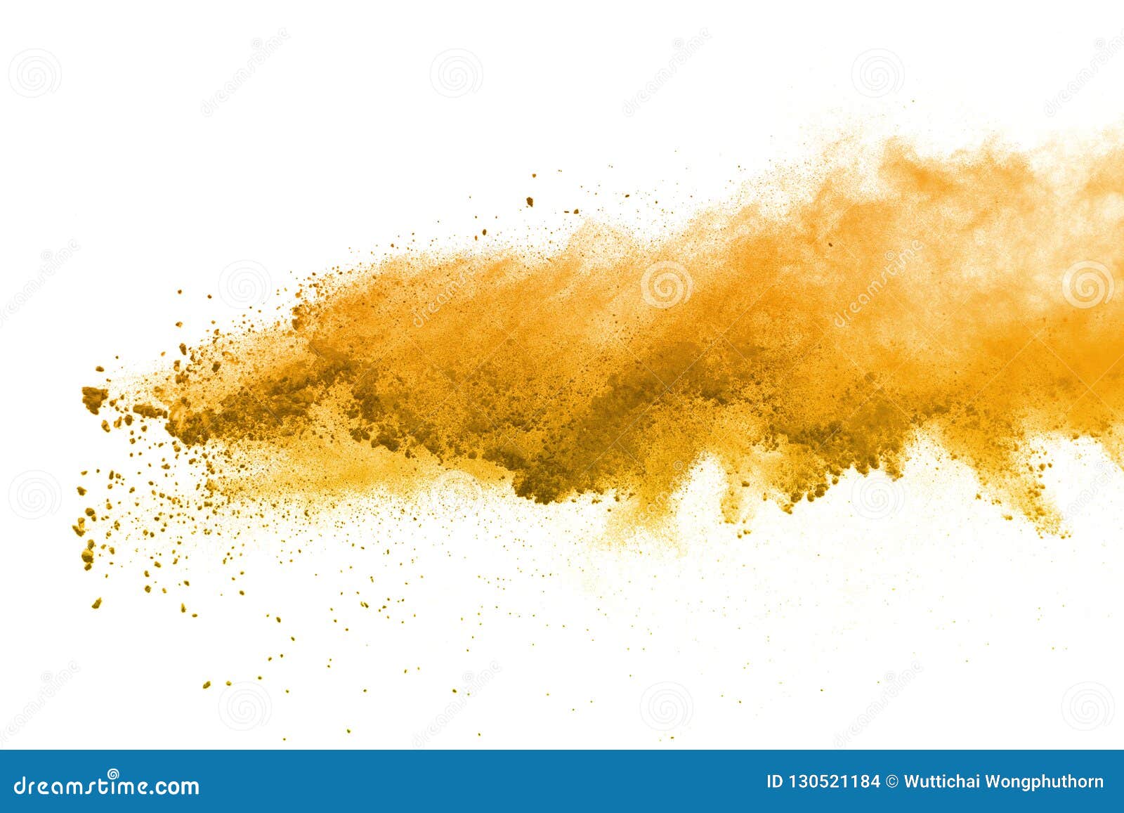 Abstract of Yellow Powder Explosion on White Background. Yellow Powder ...