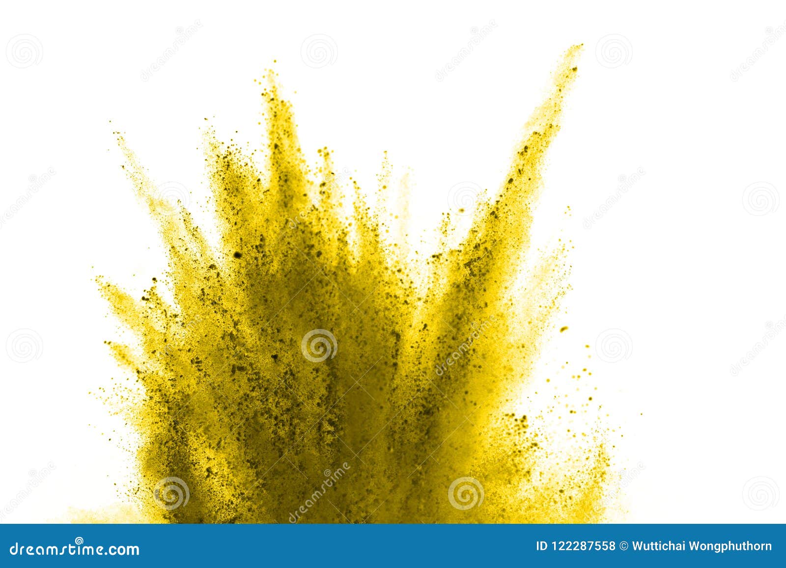 Abstract of Yellow Powder Explosion on White Background. Yellow Stock ...