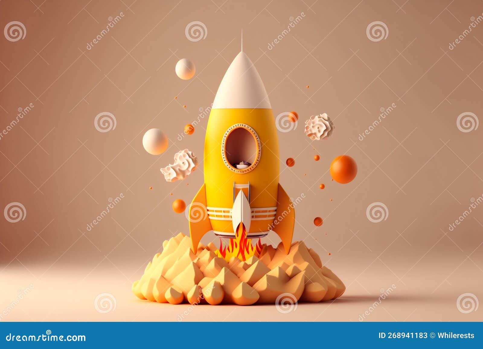 Abstract Yellow Rocket Ship Concept in Cartoon Style. Stock ...