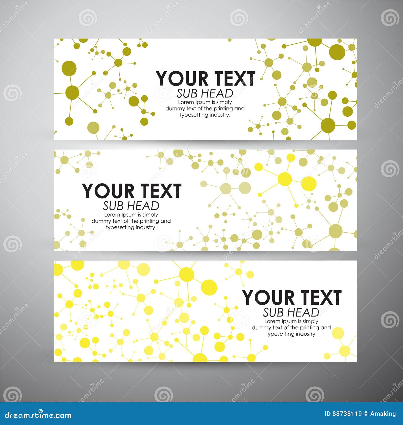 Abstract Yellow Science Background with Molecules. Vector Banners Set ...