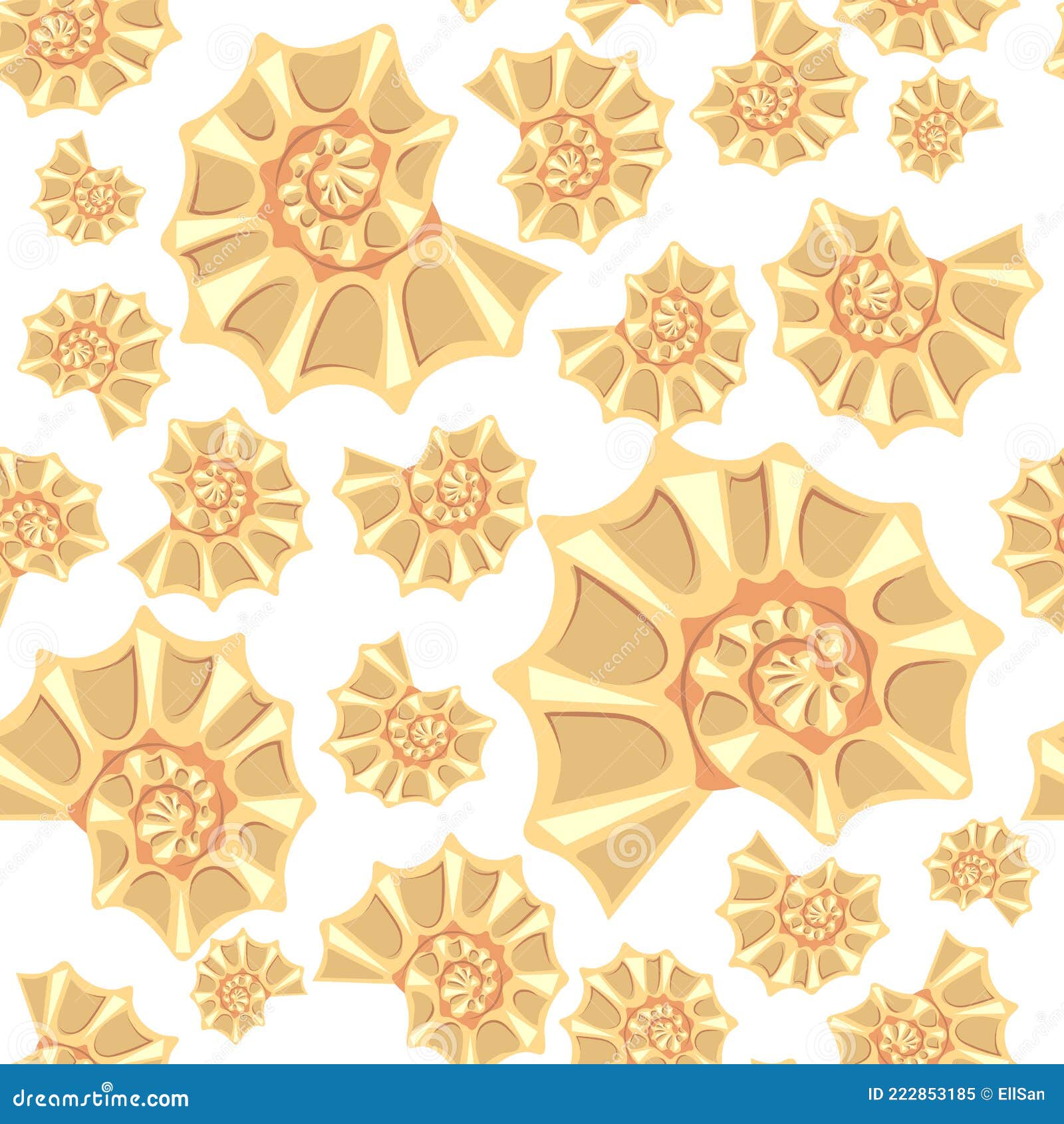 Abstract Yellow Sea Shells on a White Background. Seamless Pattern ...