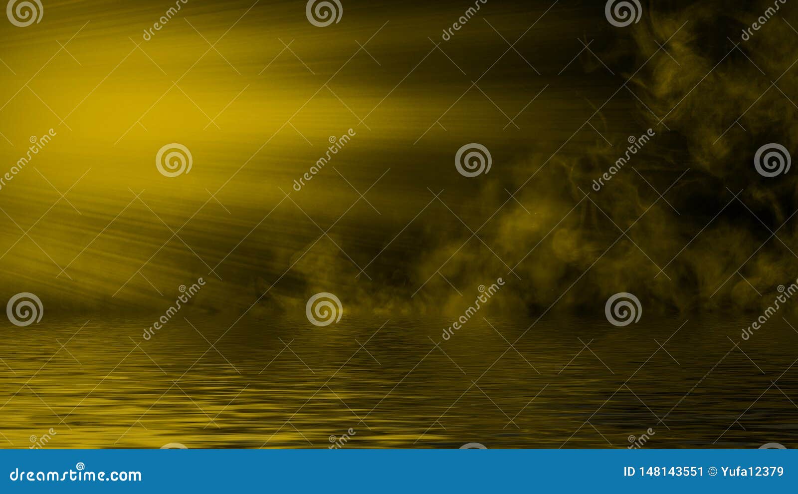 Abstract Yellow Smoke with Reflection in Water .Lighting Spotlighting ...