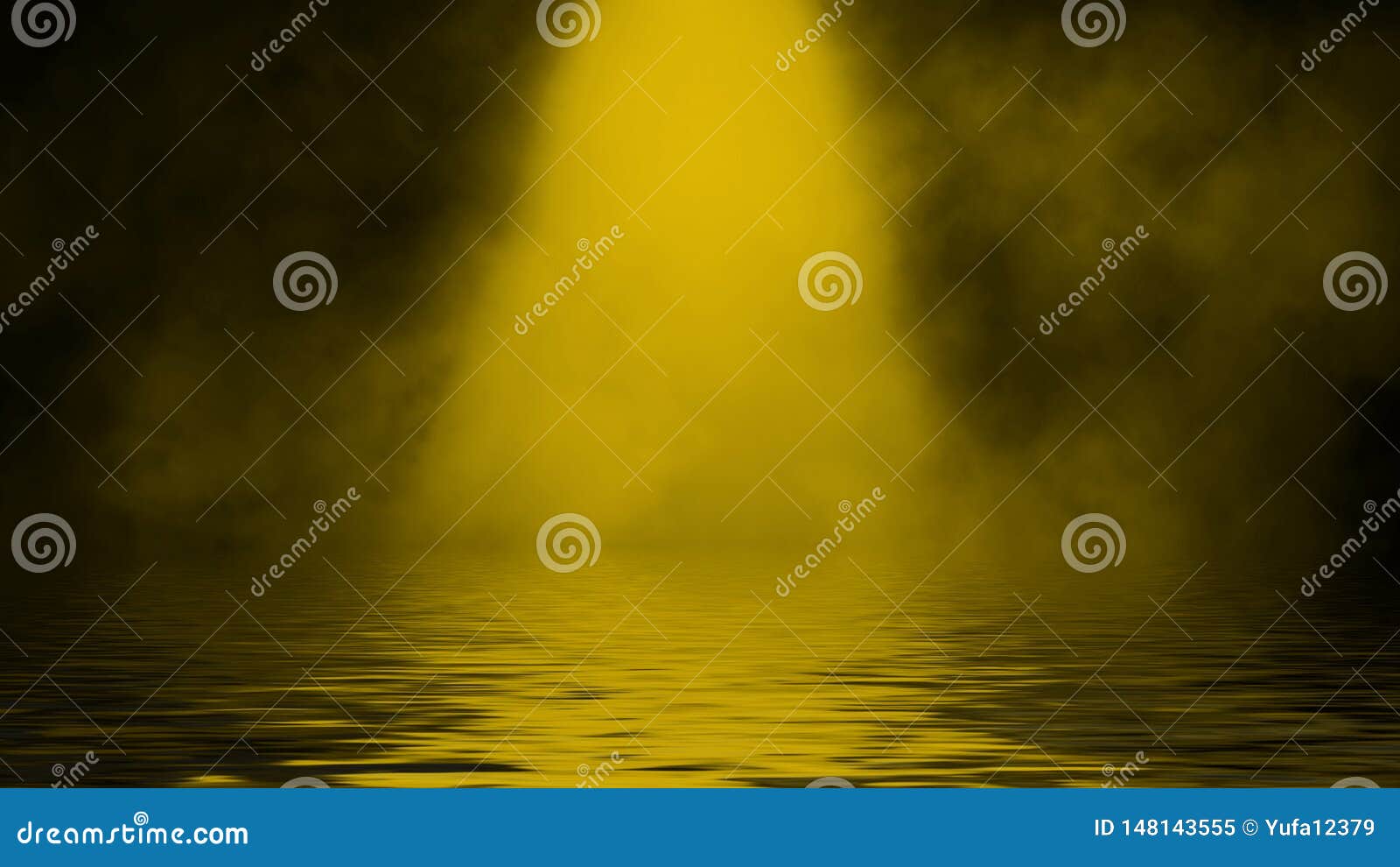 Abstract Yellow Smoke with Reflection in Water .Lighting Spotlighting ...
