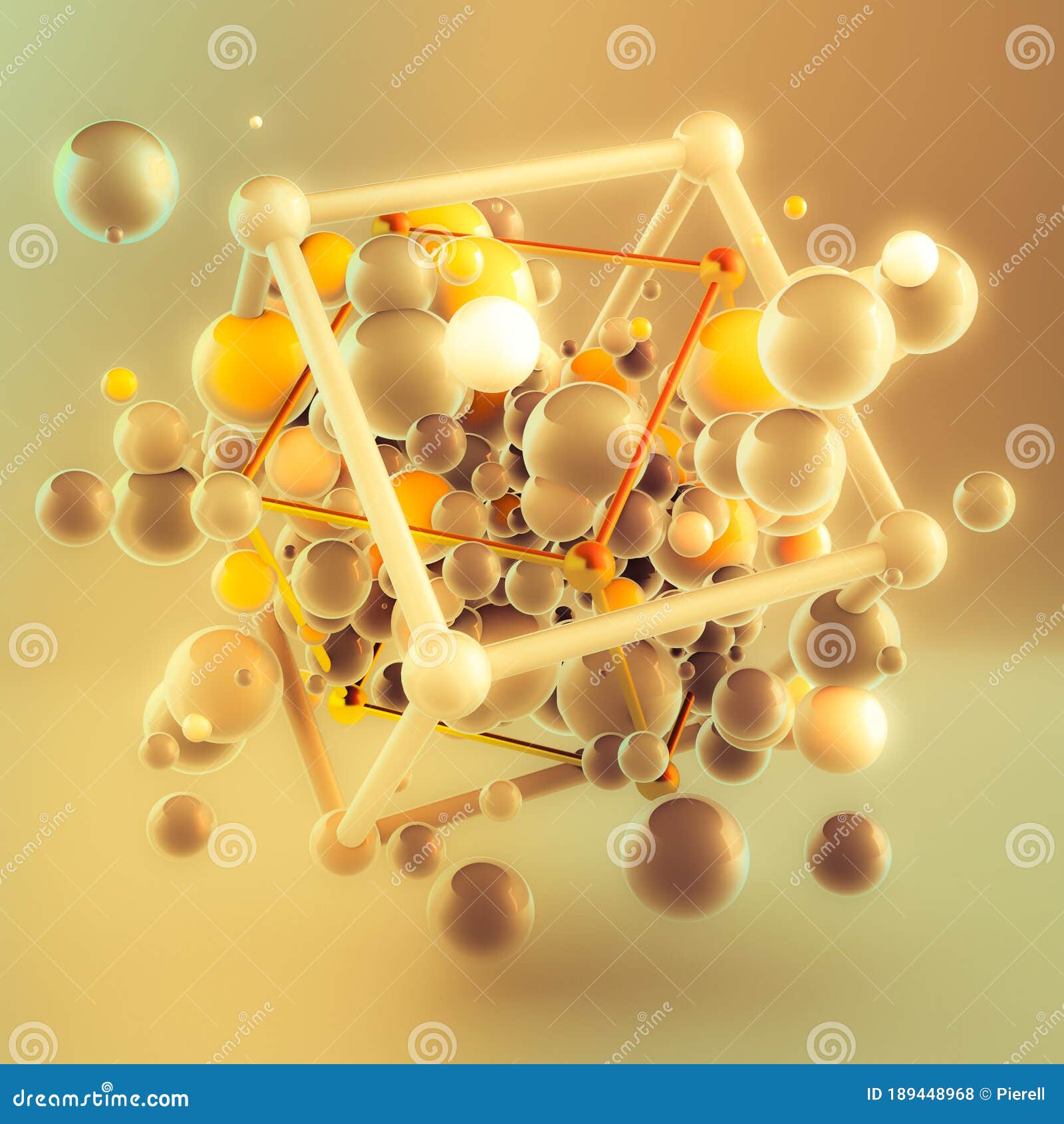 Abstract Yellow Structure Background with Balls. 3d Illustration, 3d ...
