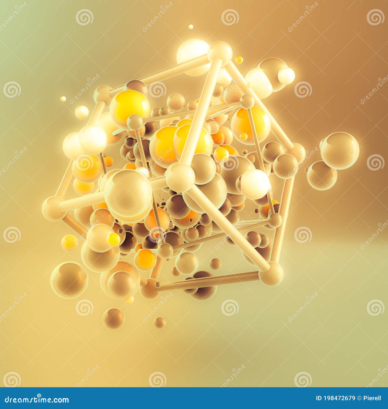 Abstract Yellow Structure Background with Balls. 3d Illustration, 3d ...