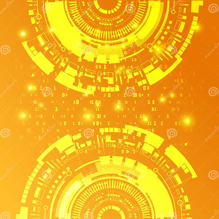 Abstract Yellow Technology Background. Binary Computer Code ...