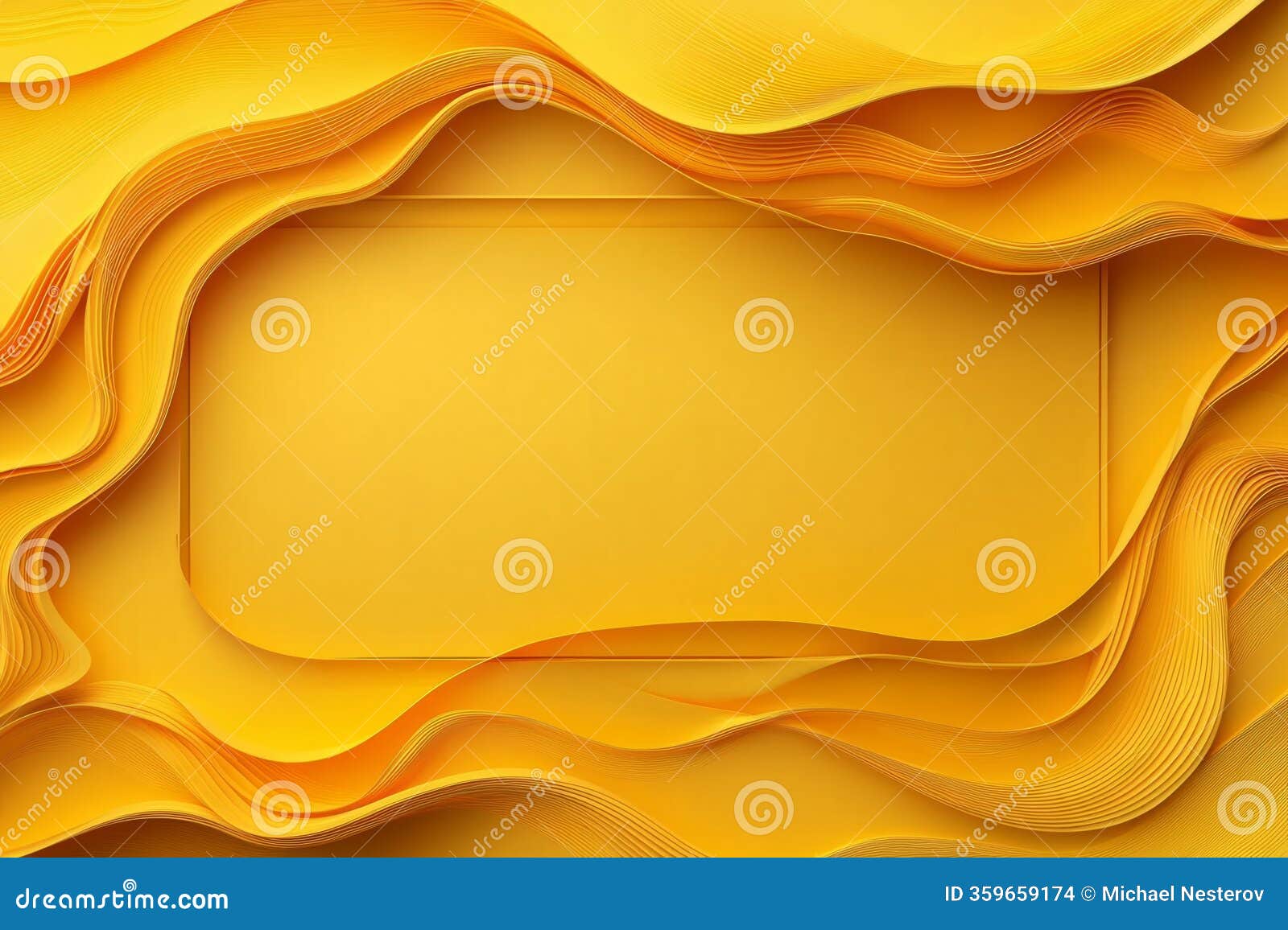 Abstract Yellow Wavy Background Framing an Empty Rectangular Space ...