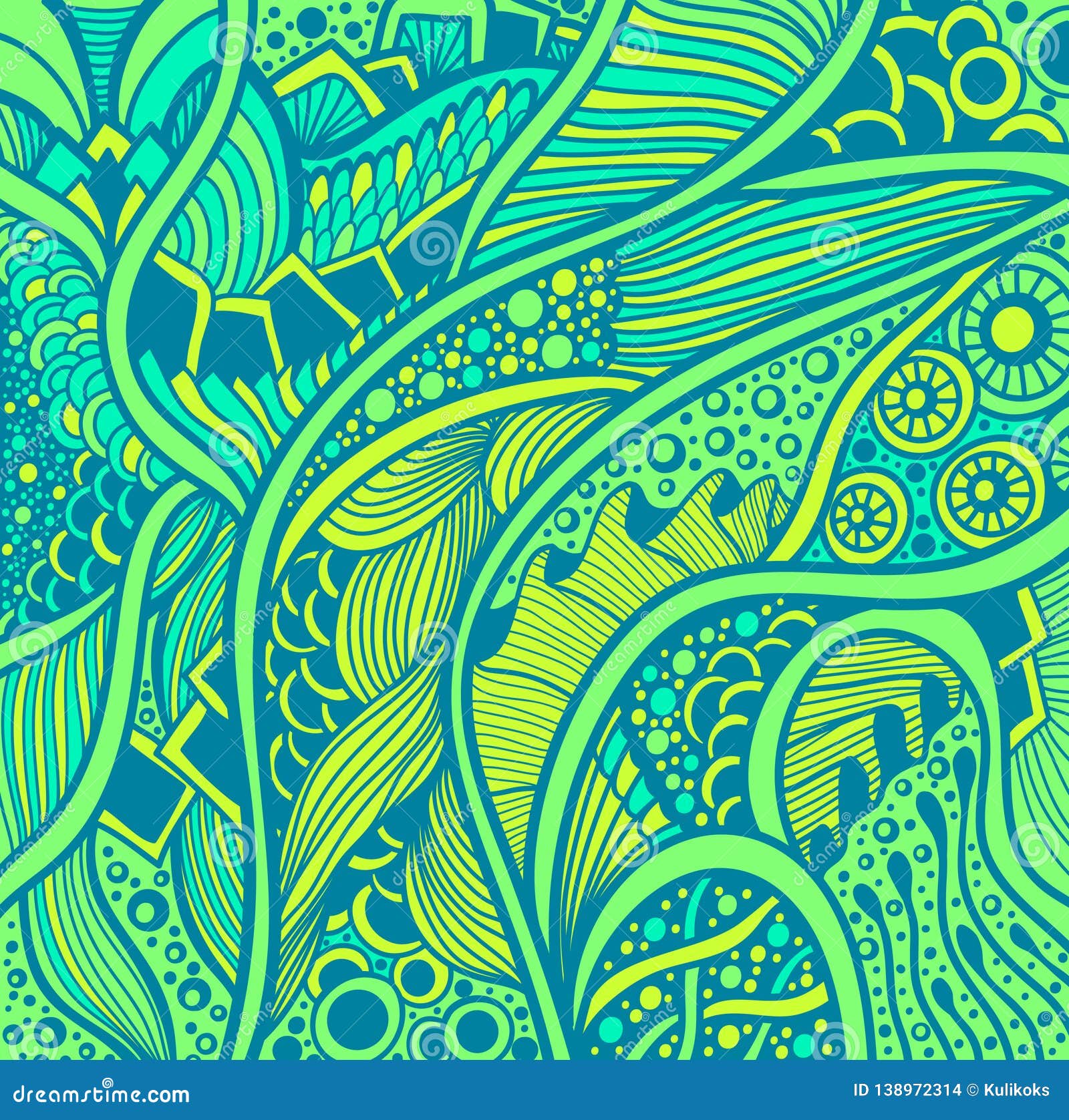 Abstract Zen Tangle Zen Doodle Pattern in Marine Style Green Blue Stock ...