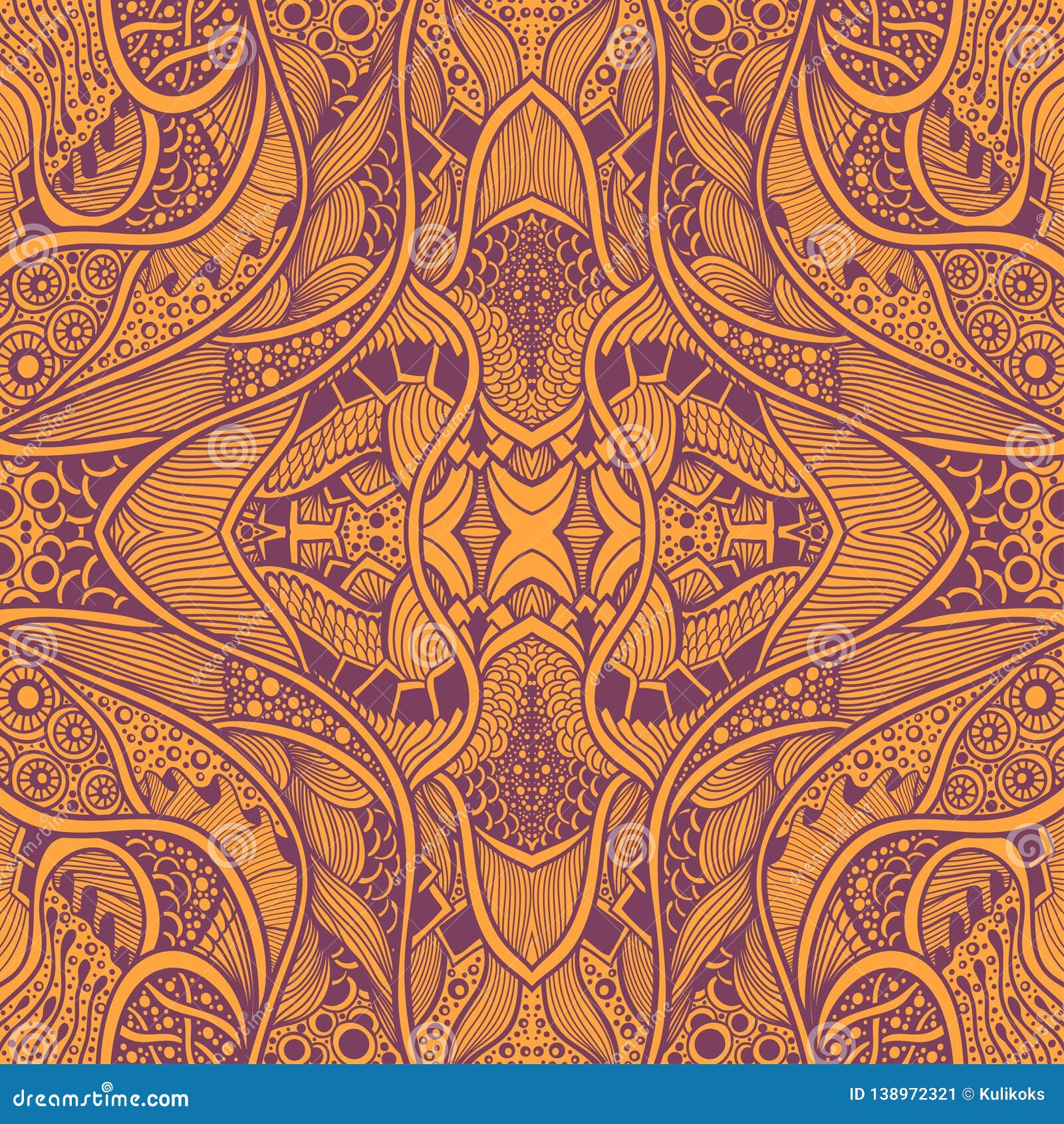 Abstract Zen Tangle Zen Doodle Seamless Pattern in Orange Brown Stock ...
