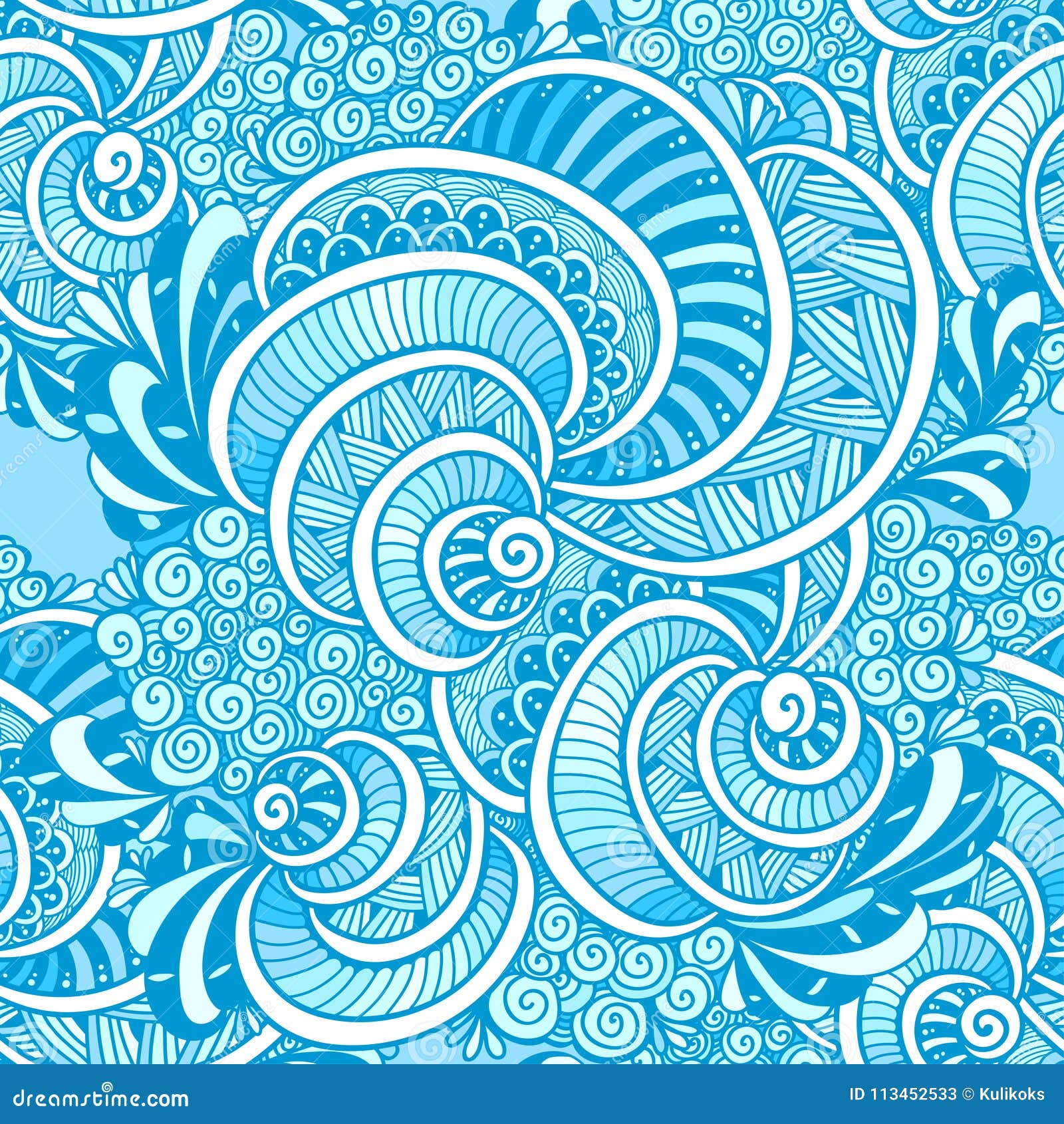 Abstract Zen Tangle Zen Doodle Marine Seamless Pattern Blue Stock ...
