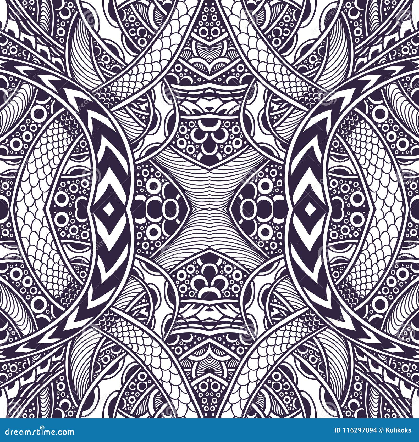 Abstract Zen Tangle Zen Doodle Seamless Pattern Black on White Stock ...