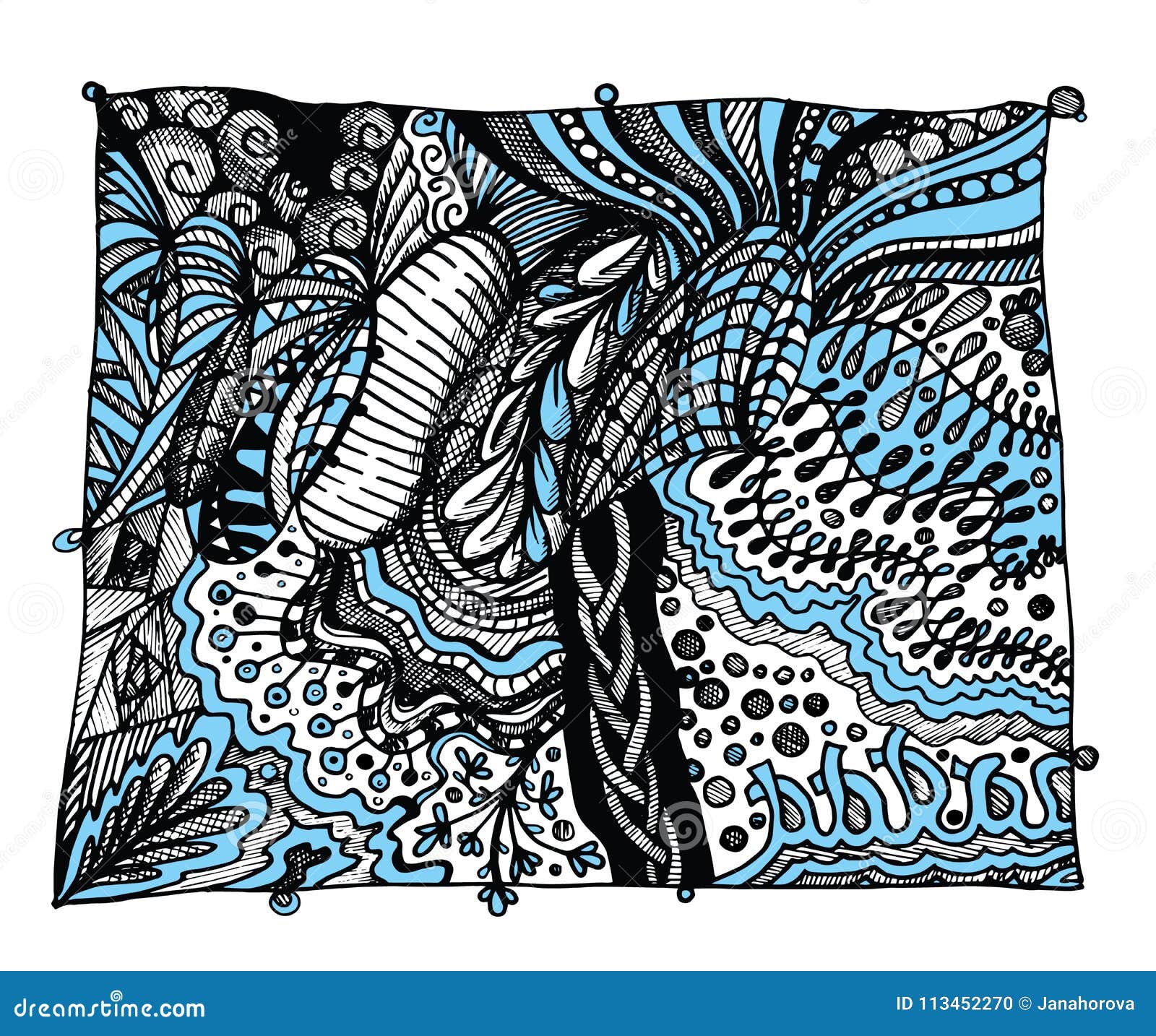 Abstract Zentangle Black, White and Blue Stock Vector - Illustration of ...
