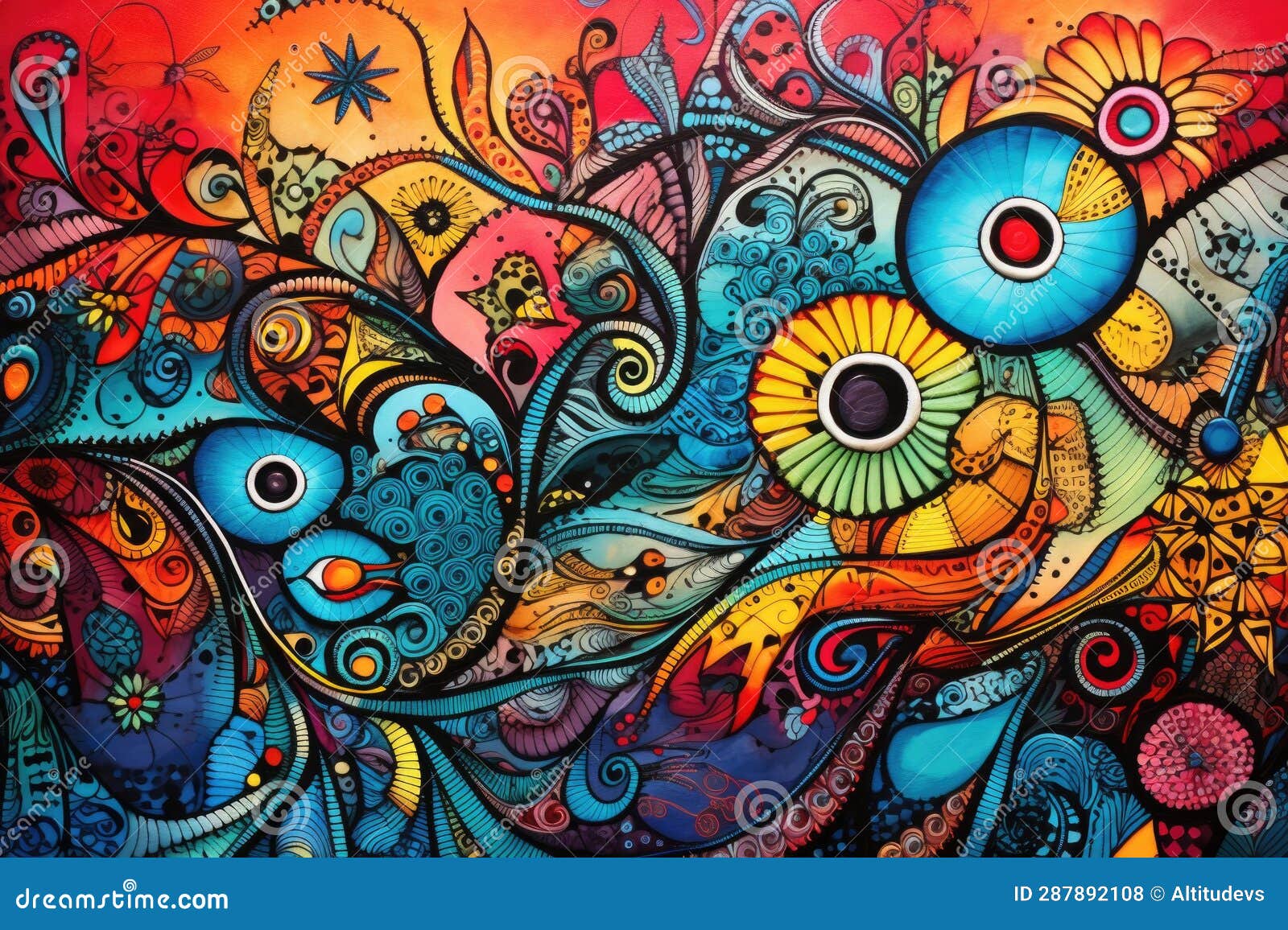Abstract Zentangle Doodles with Vibrant Colors Stock Photo - Image of ...