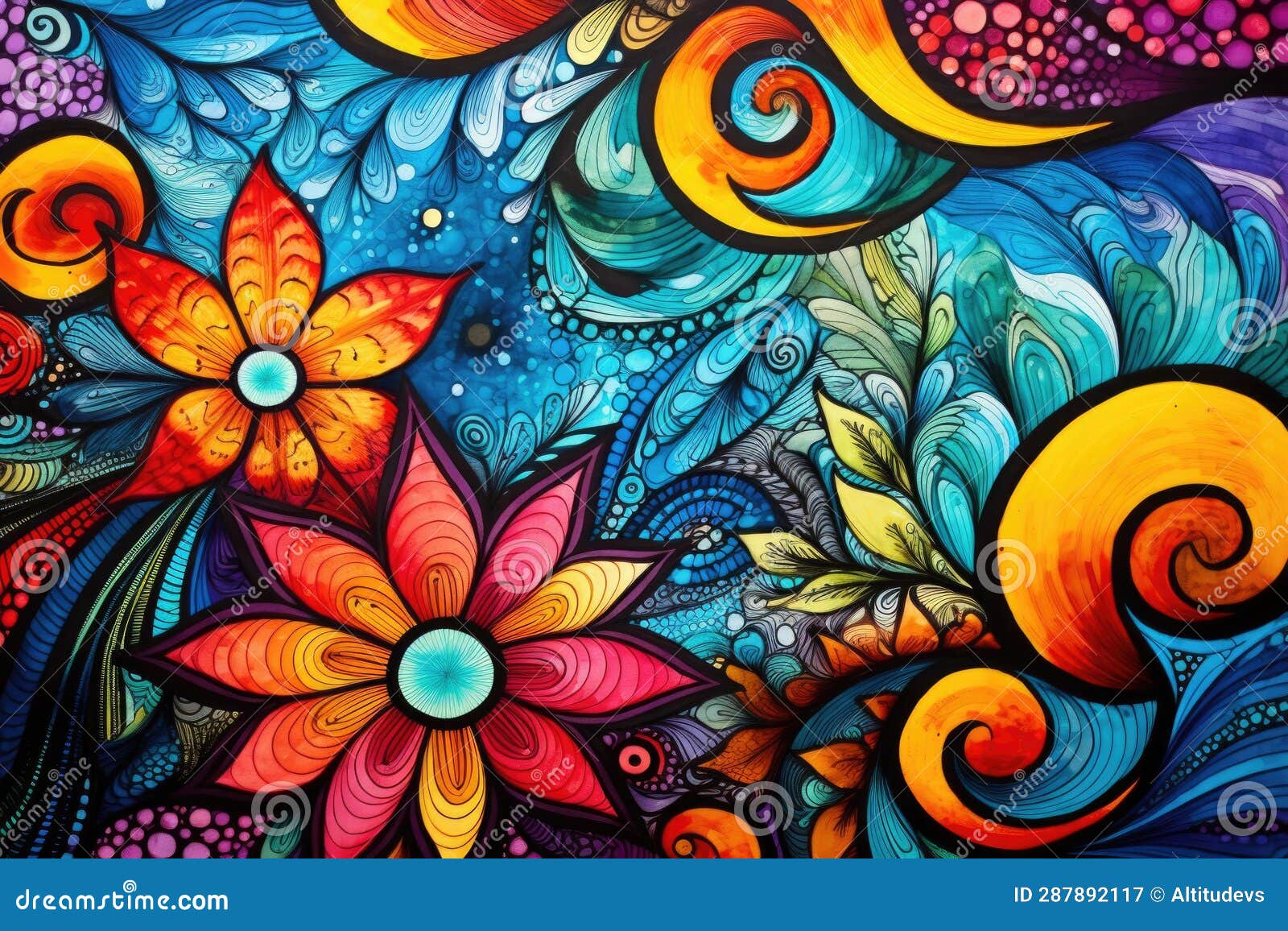 Abstract Zentangle Doodles with Vivid Colors Stock Image - Image of ...