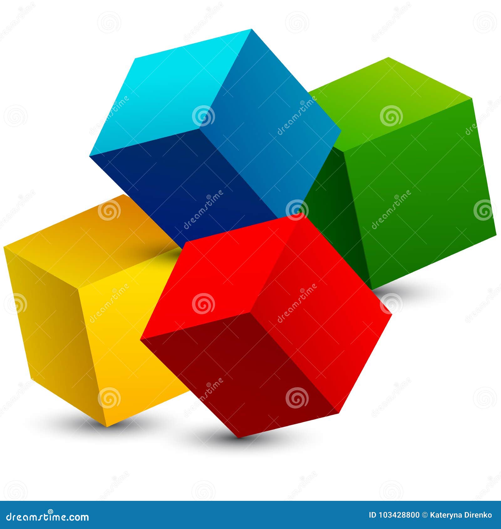 Abstraction of Colored Cubes, Squares Scattered on a White Background ...