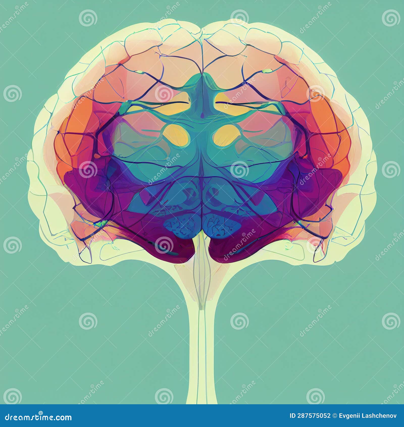Abstraction 3d Style Flat Drawing Human Brain on a Gradient Green ...