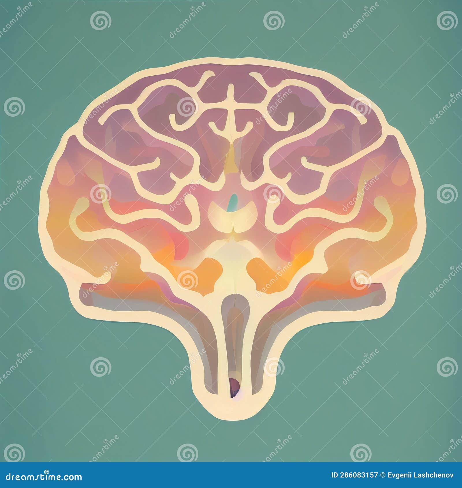 Abstraction 3d Style Flat Drawing Human Brain on a Gradient Green ...