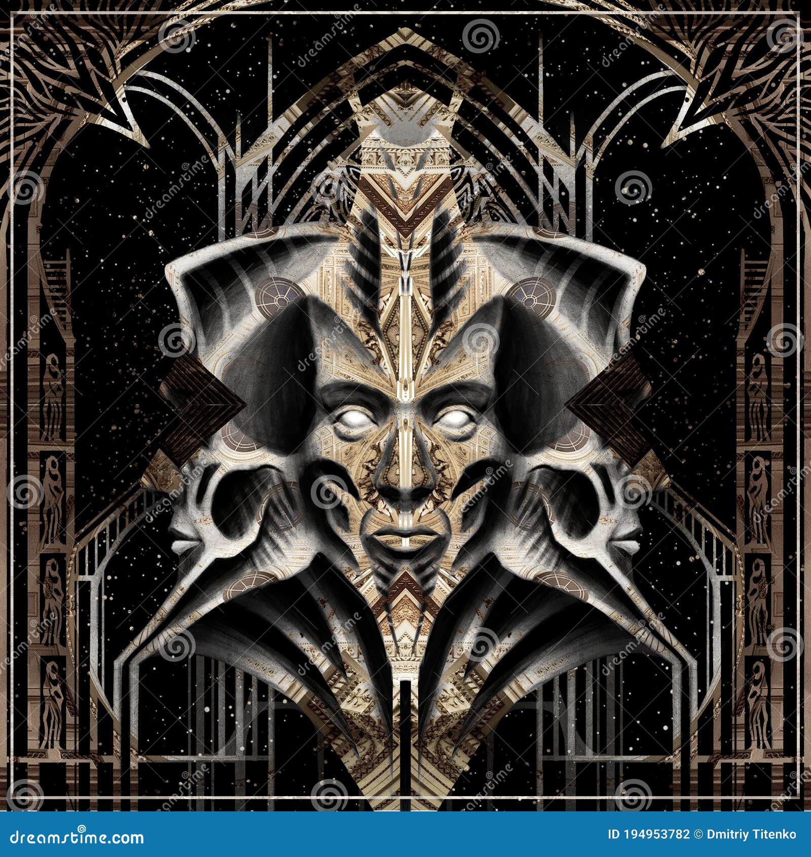 Abstraction Dark Monument with Patterns in the Gothic Style on Supports ...