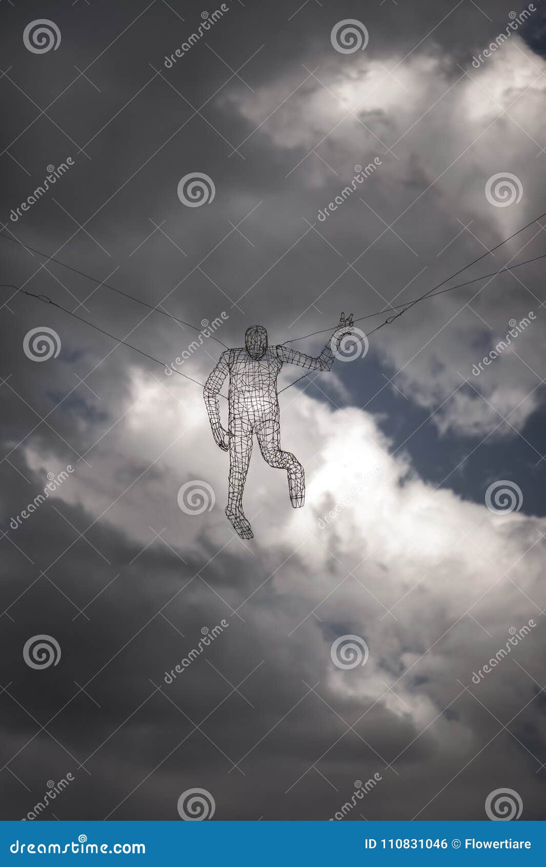 Abstraction of a Electricity Man from a Wire in Front of a Stormy ...