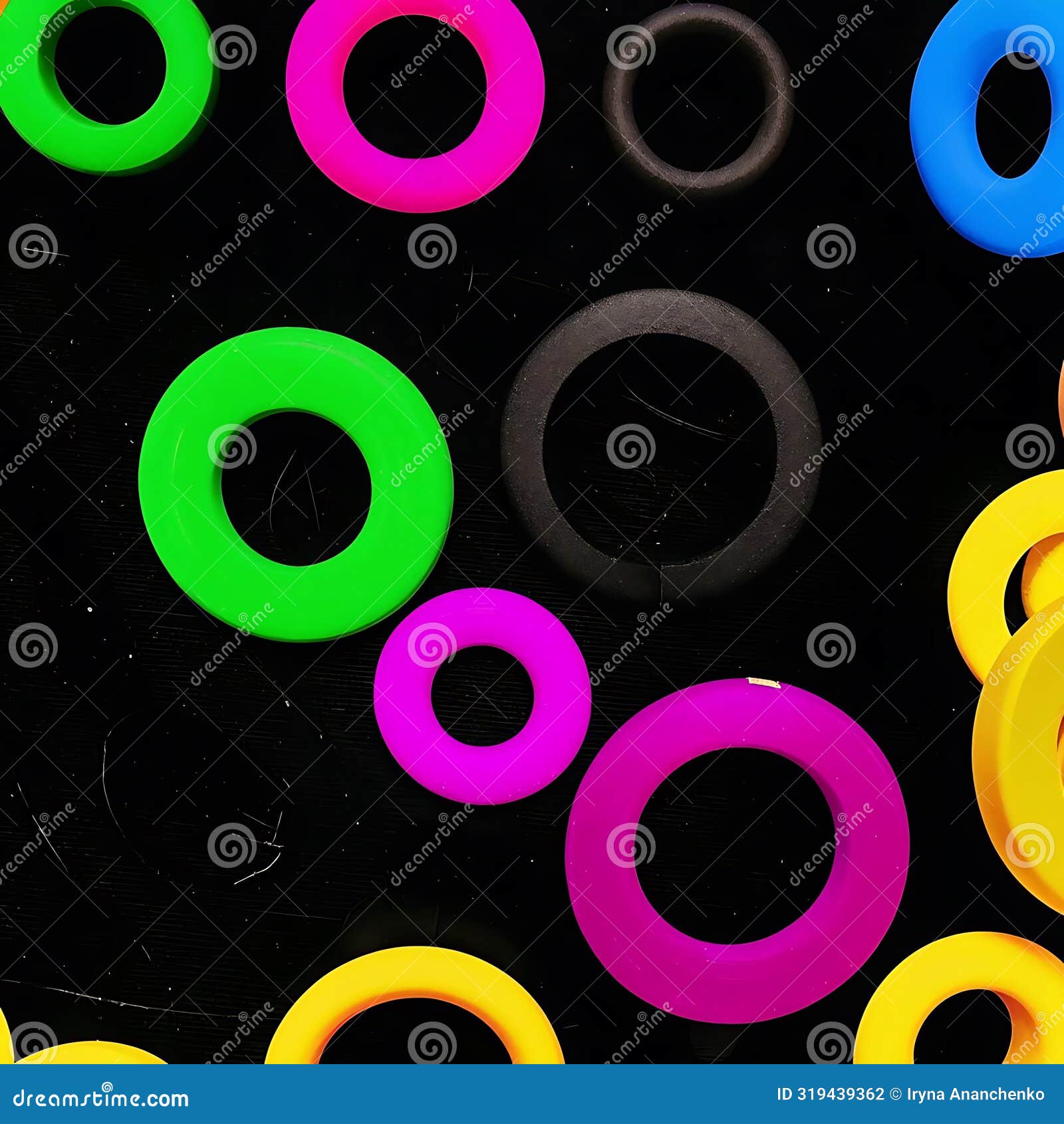 Abstraction, Multi-colored Rings of Different Sizes on a Black ...