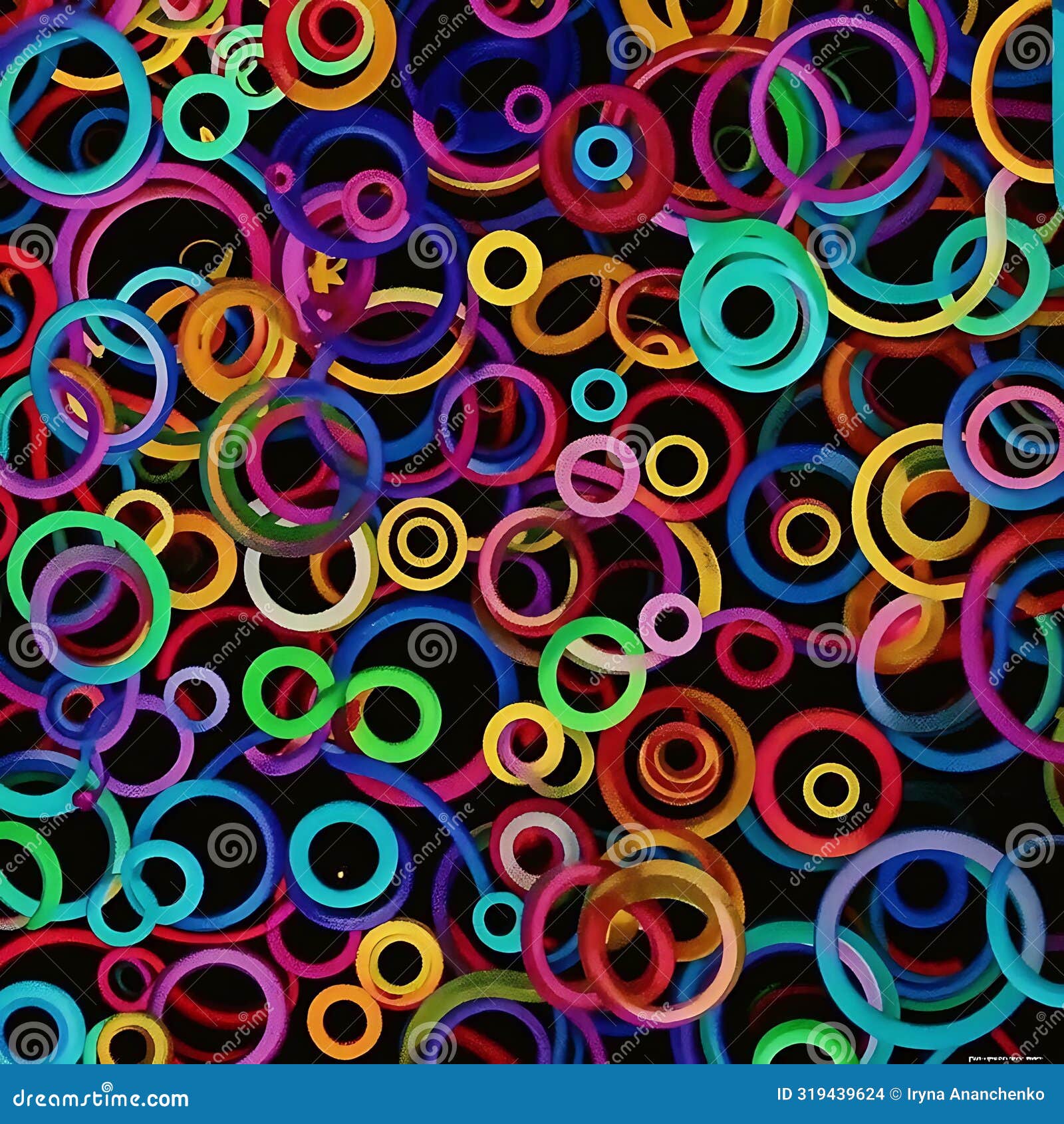 Abstraction, Multi-colored Rings of Different Sizes on a Black ...