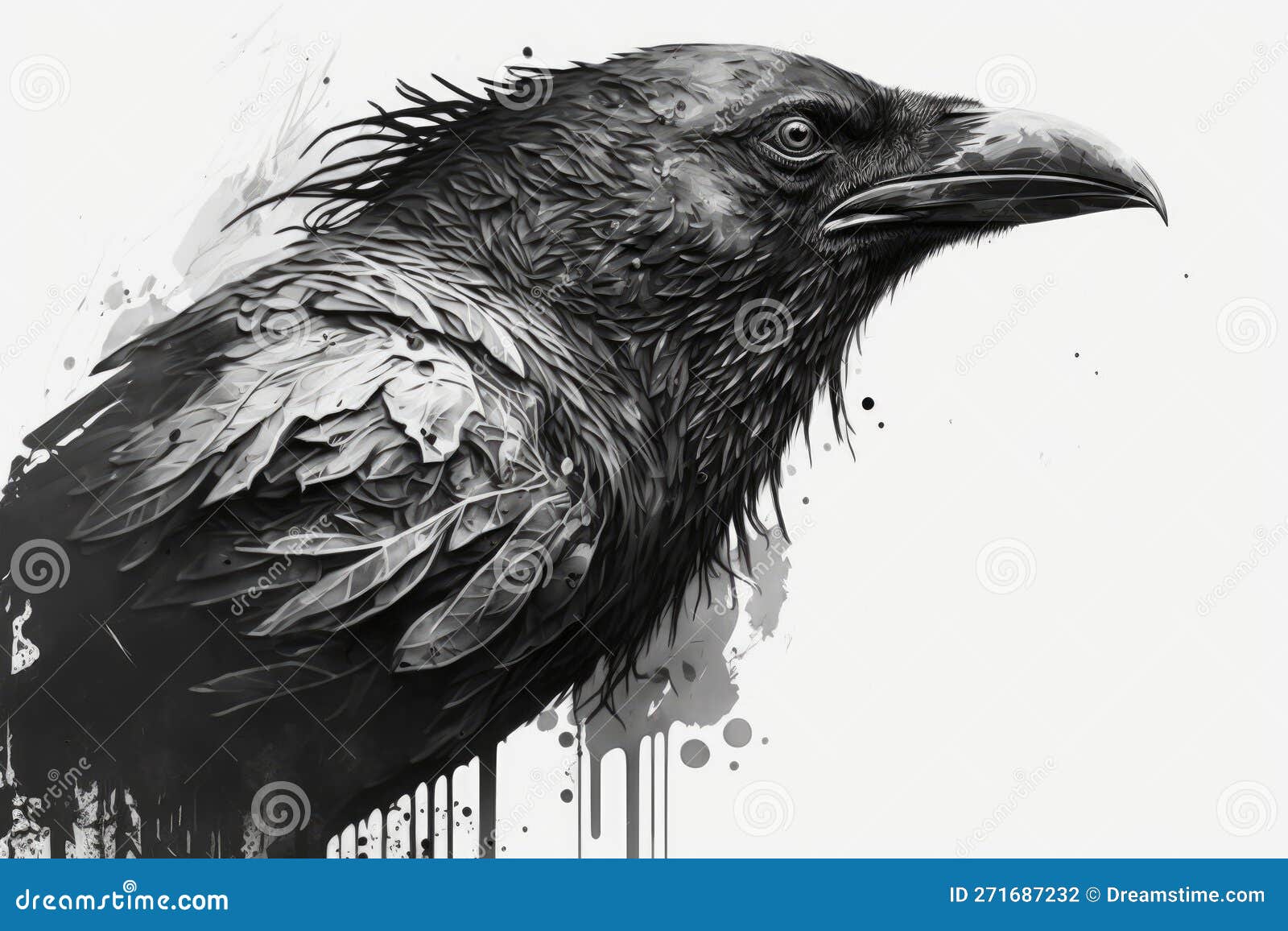 Abstraction of a Ravens Head, Drawn in Black and White Stock ...