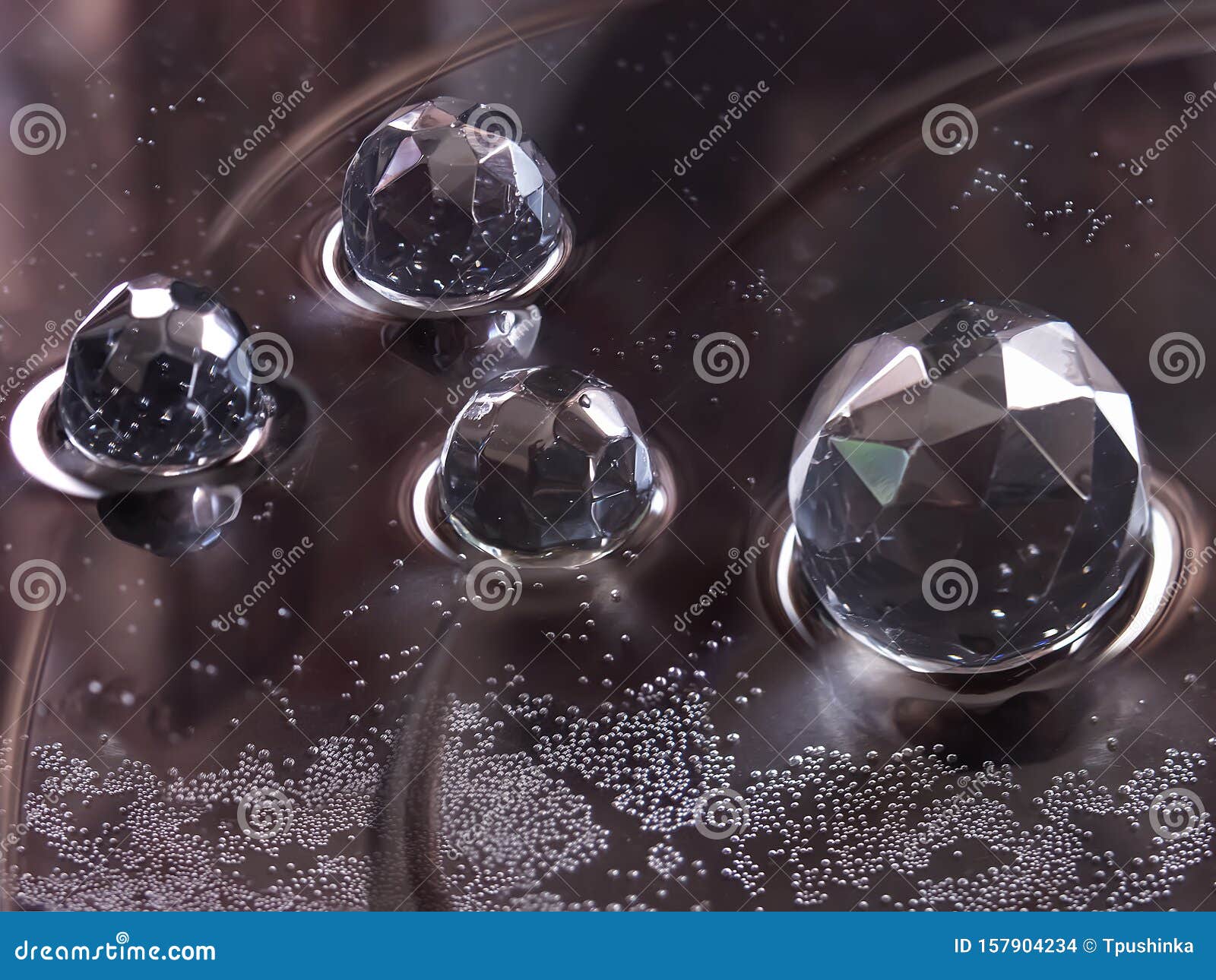 Abstraction. Space. Crystal Balls on the Water Surface. Stock Photo ...