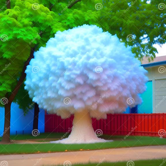 Abstraction, White Fluffy Tree in the Yard. Stock Illustration ...