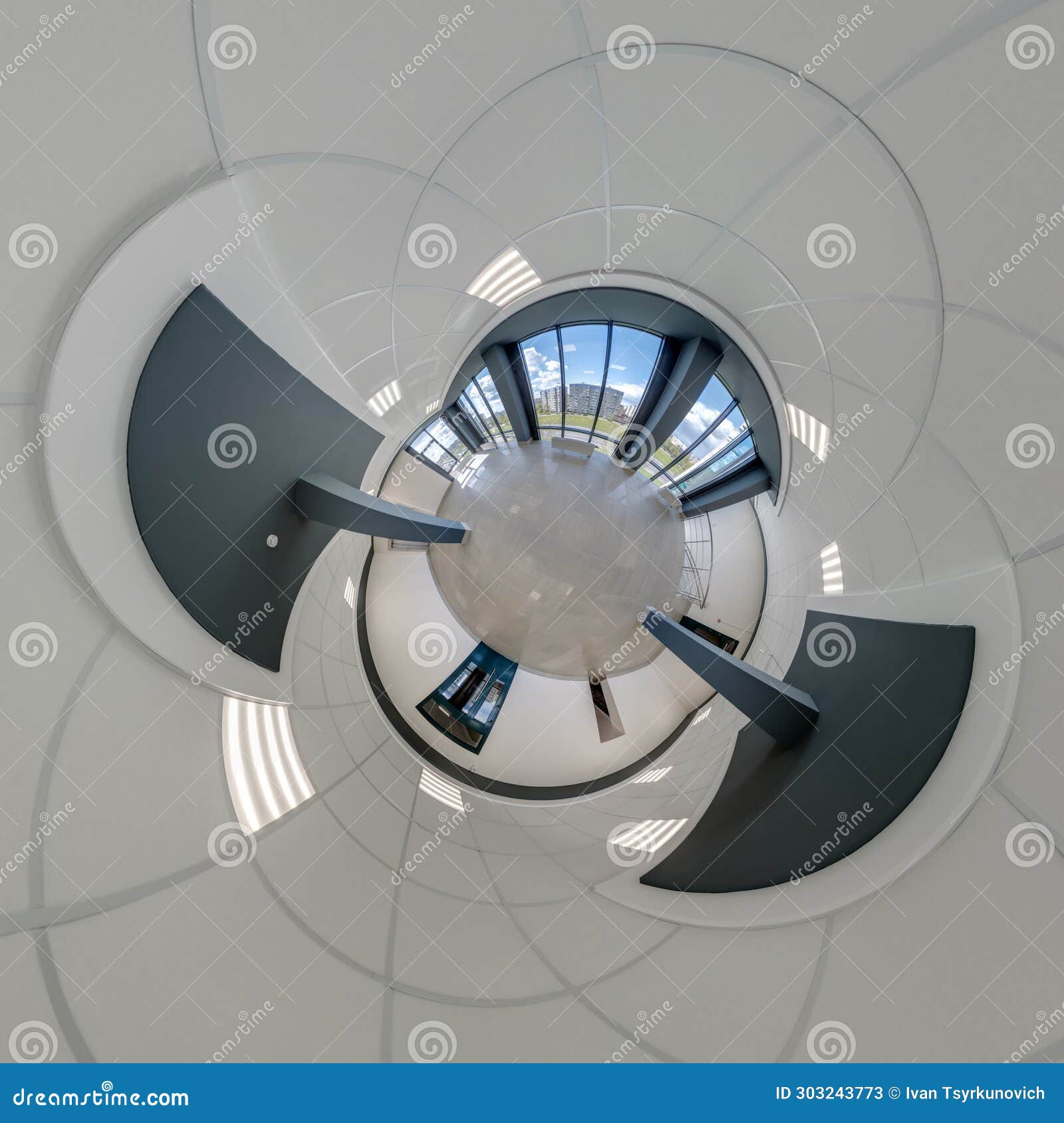 Abstractly Twisted into a Spherical 360 Panorama Interior of a Modern ...