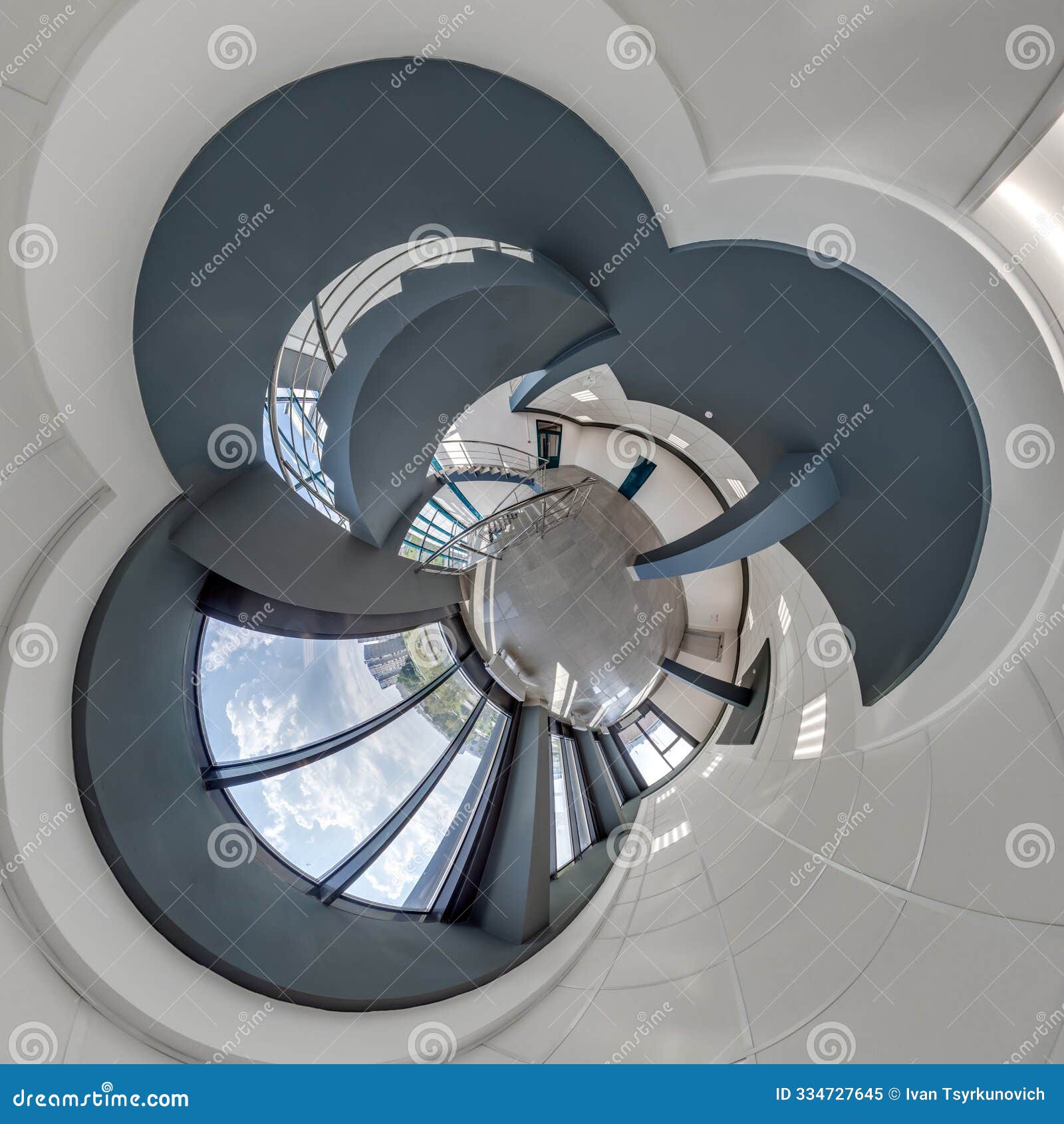 Abstractly Twisted into Spherical 360 Panorama Interior of Modern ...