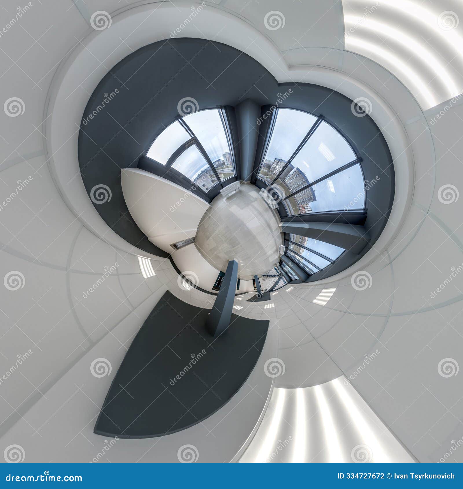 Abstractly Twisted into Spherical 360 Panorama Interior of Modern ...