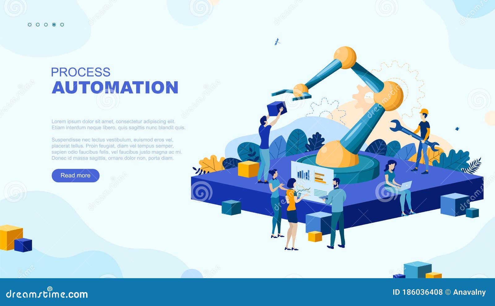 Automation Page Concept. Robotization. Digitalization. Cartoon Vector ...