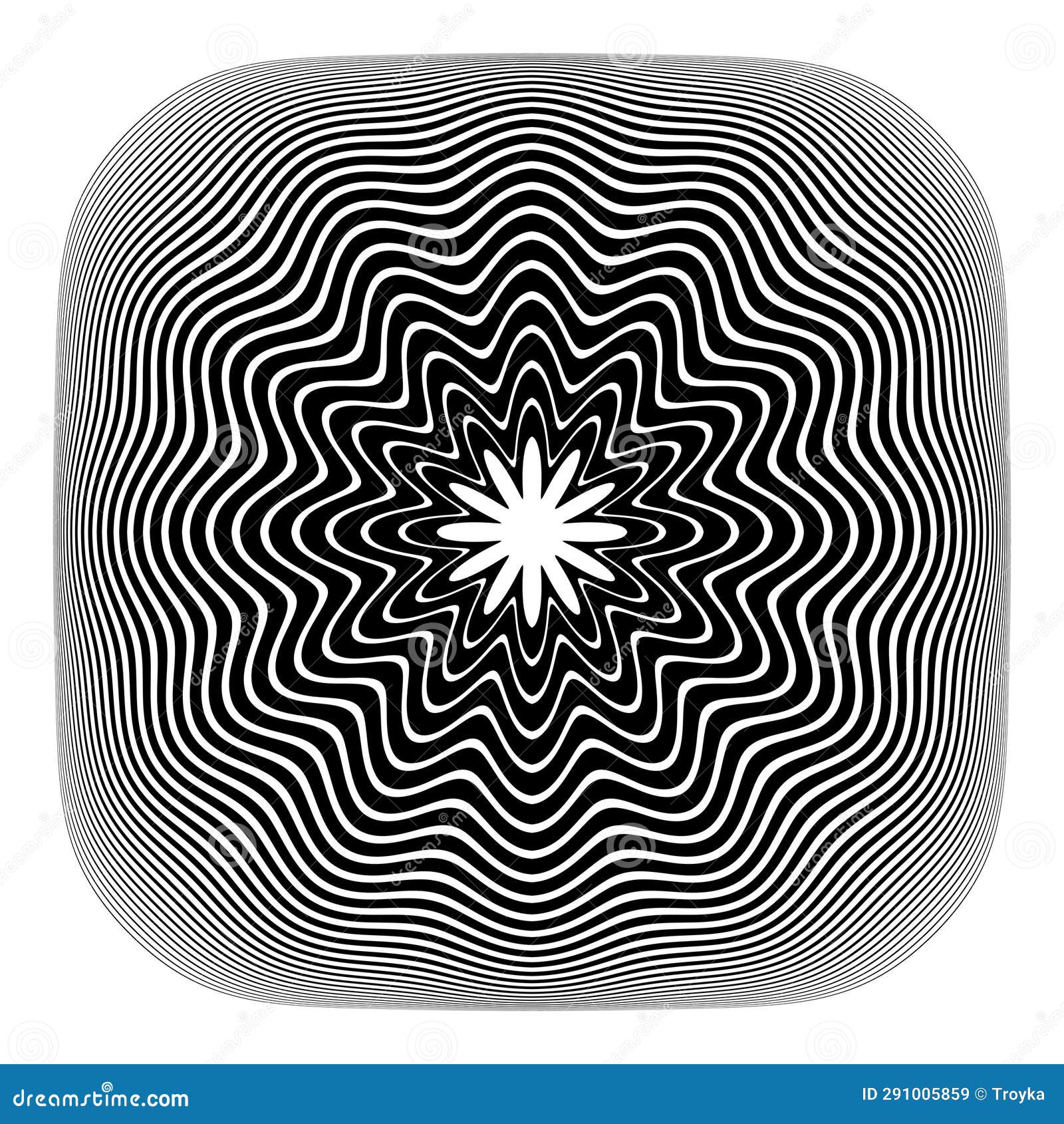 Abstrct Convex Concentric Wavy Lines Pattern On Square Button 3d Illusion Effect Stock