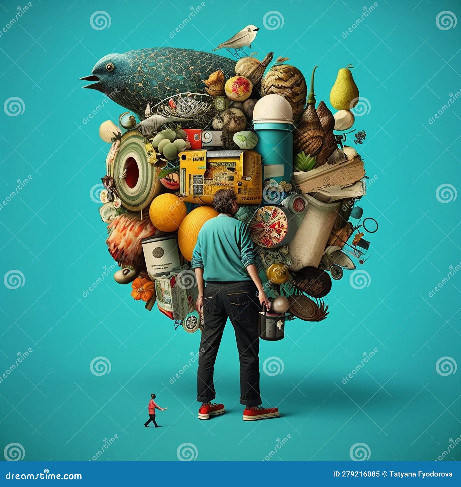 Absurd Fantastic Collage of Objects and Figures Stock Illustration ...