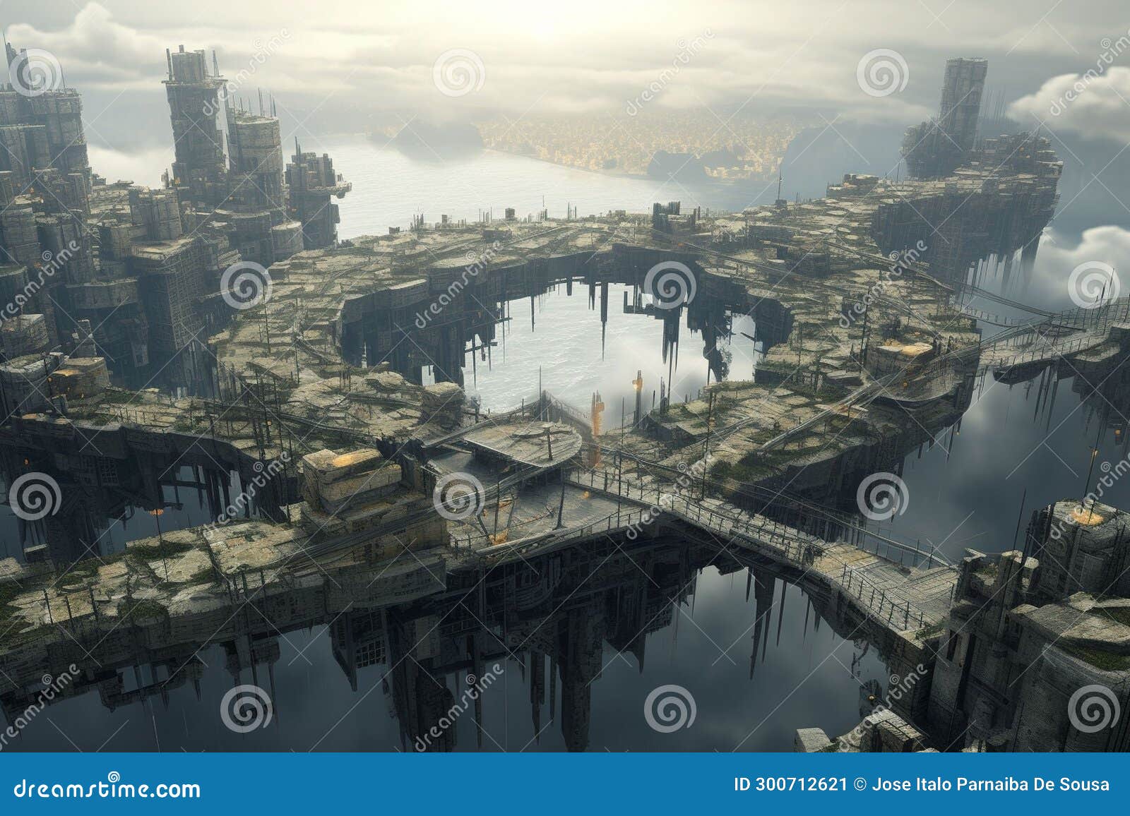 Postapocalyptic Cityscape, With View Of The Ruined Skyline And ...