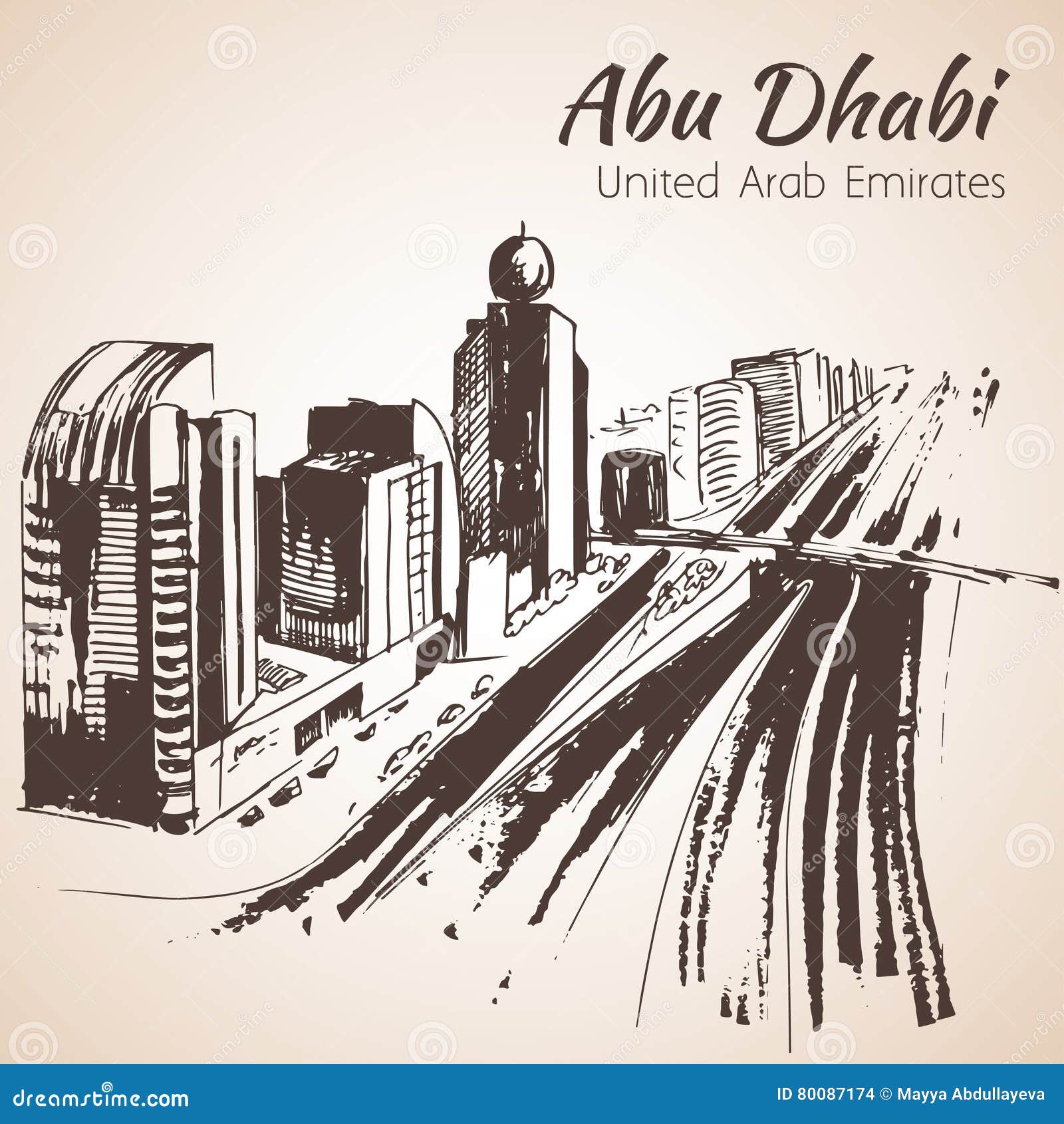 Abu Dhabi Cityscape Sketch - UAE. Stock Vector - Illustration of scene ...