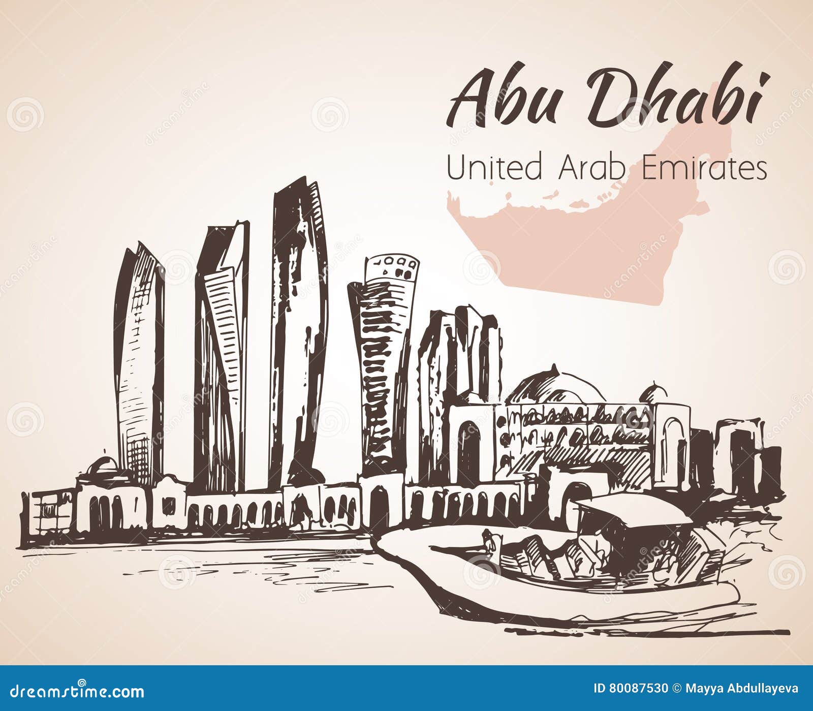 Abu Dhabi Cityscape Sketch - UAE Stock Vector - Illustration of ...