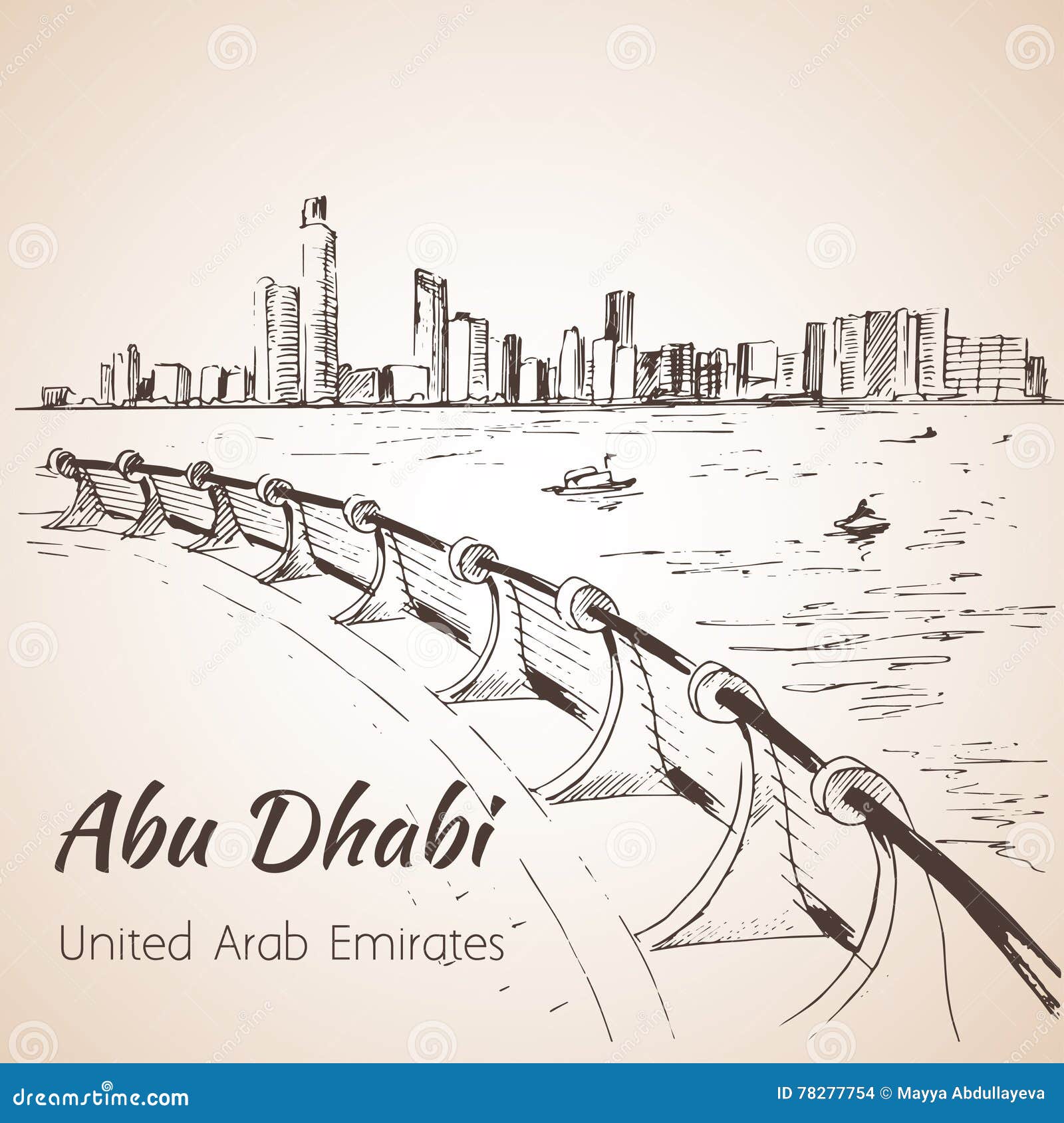 Abu Dhabi Cityscape Sketch - UAE. Stock Vector - Illustration of single ...