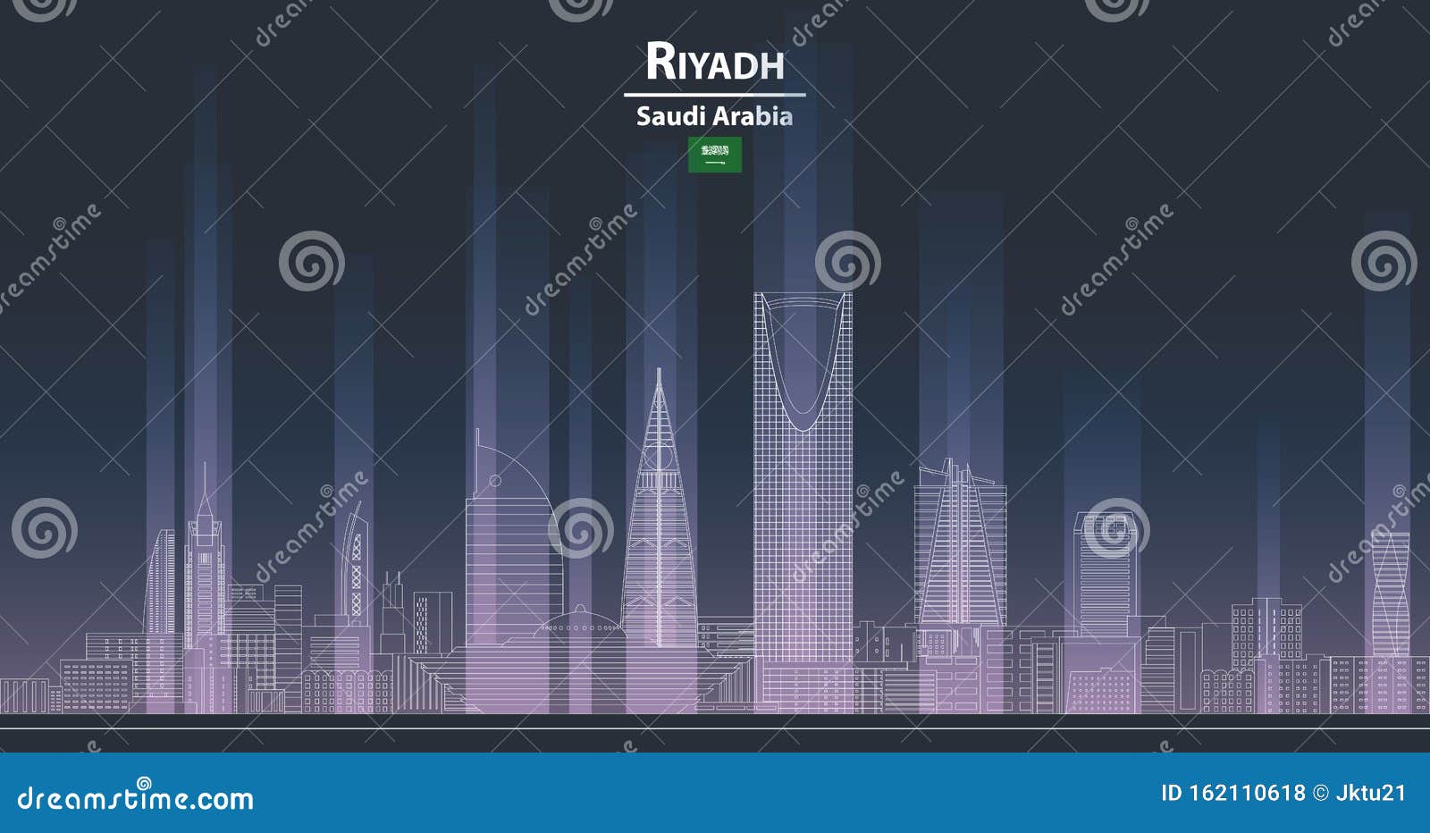 Riyadh Cityscape at Night Line Art Style Detailed Vector Illustration ...